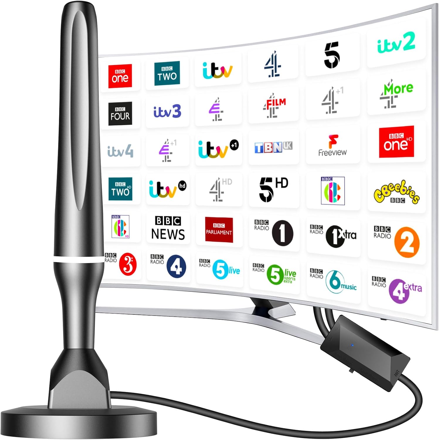 TV Aerial Freeview Indoor Aerial TV with 560+ Miles Long Range & 360 ...