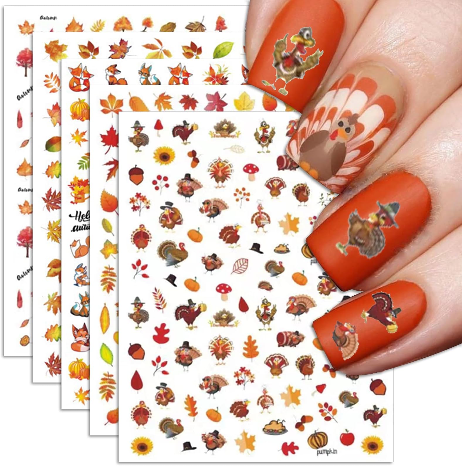 Amazon.com: Autumn Maple Leaf Nail Stickers Thanksgiving 5D Nail Art ...