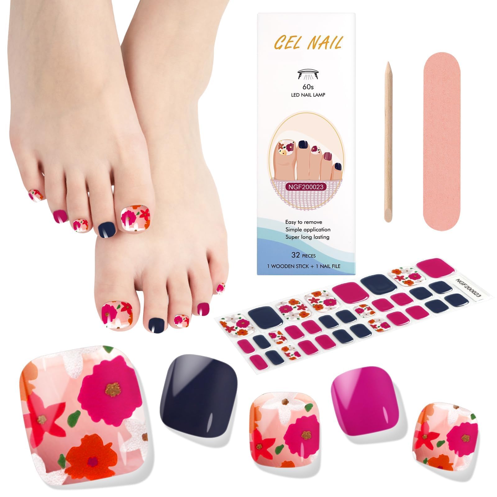 Kalolary Gel Toenail Strips, Flower Toenail Stickers Pedicure Strips ...