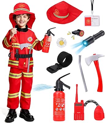 Amazon.com: LOYO Firefighter Costume for Kids - Fireman Halloween ...