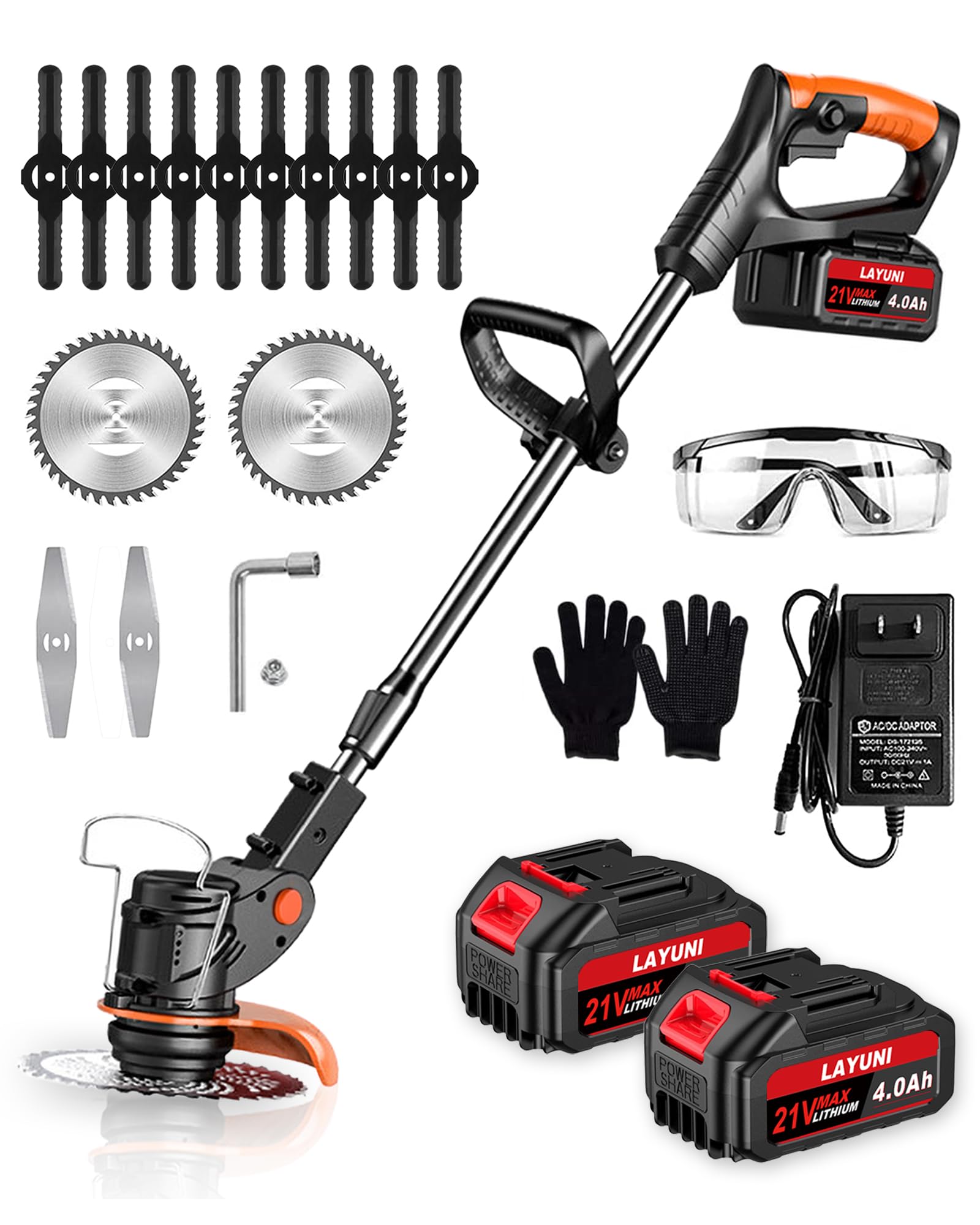 Weed Wacker, 21V Electric Cordless Weed Eater with 3 Types Blades and ...