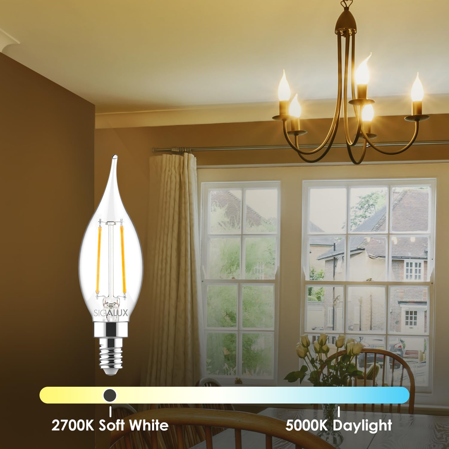 Sigalux Bombilla LED E12 con base de candelabro de 60 W, bombillas LED regulables, bombillas LED ...