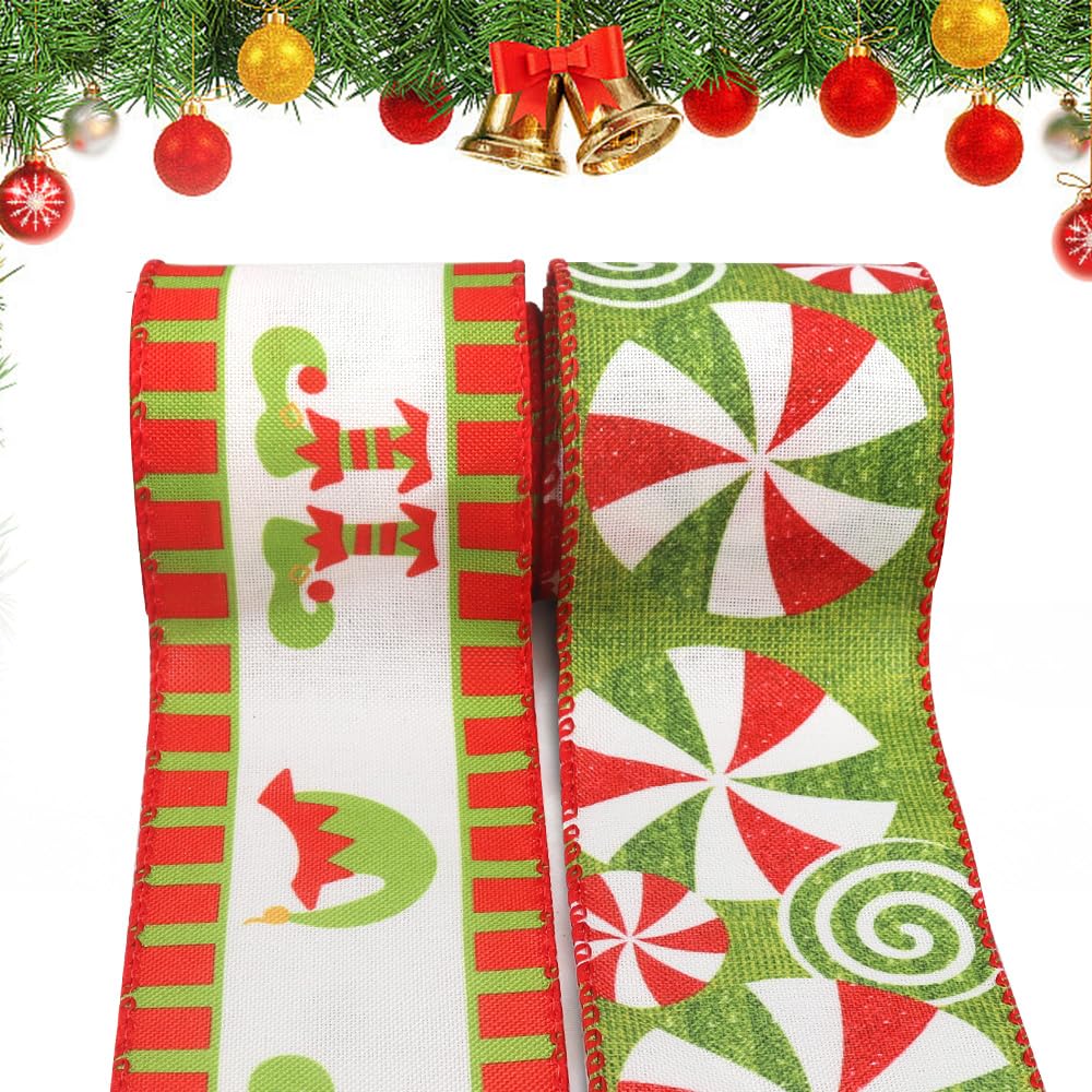Amazon.com: Threetols 2 Rolls 10 Yards Christmas Wired Edge Ribbons, 2 ...