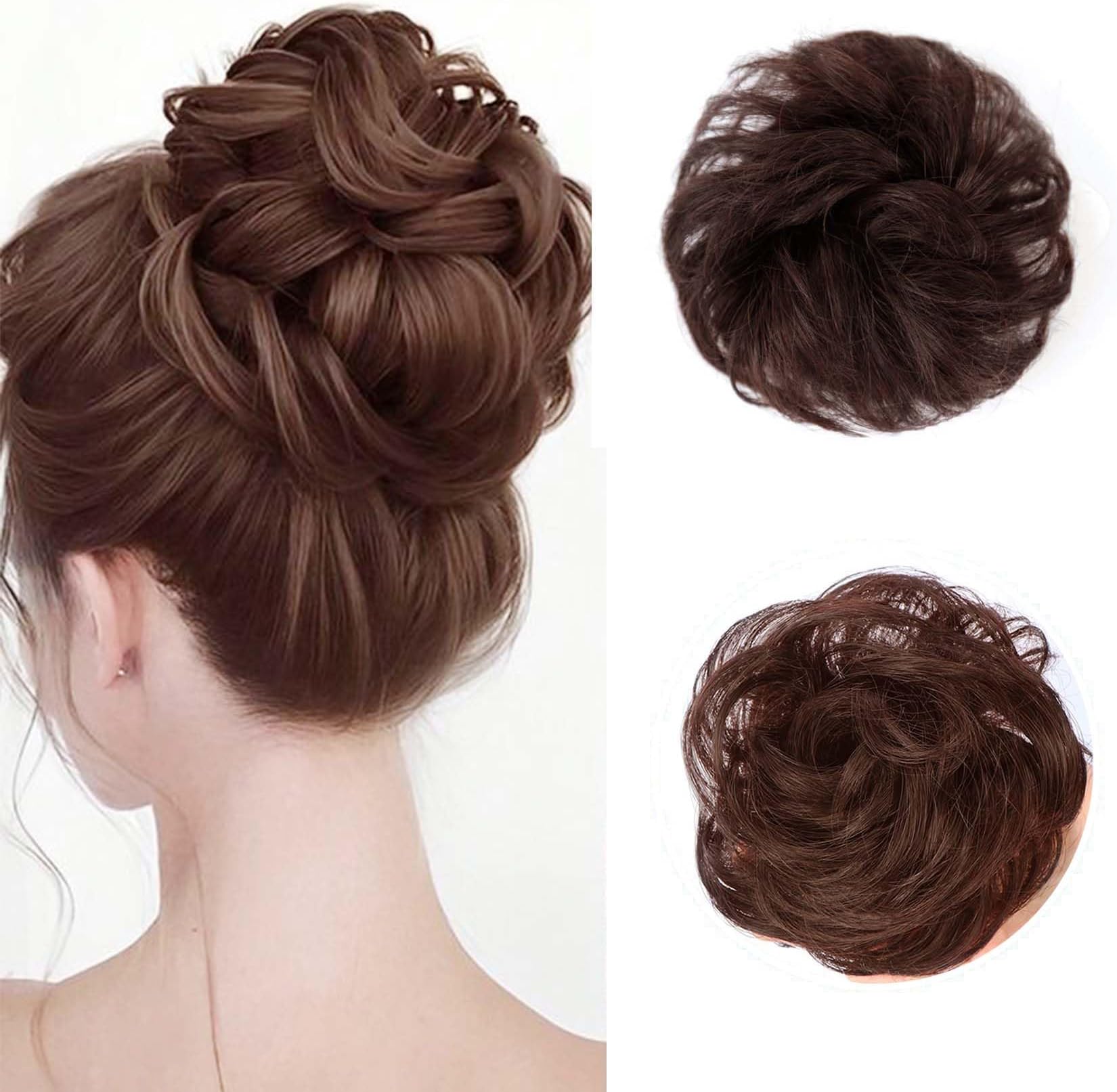 Amazon.com : YOSILADY Messy Bun Hair Piece Human Hair Dark Brown Hair ...