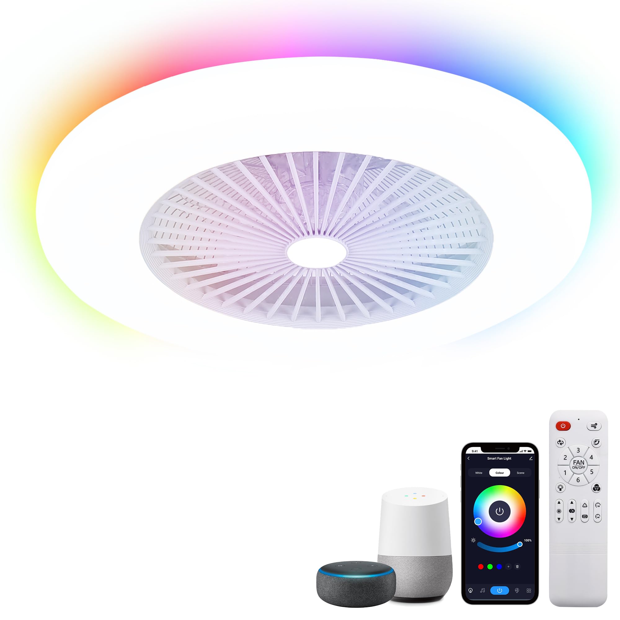 KAMLAM 24" Low Profile Ceiling Fans with Lights, Smart RGB Ceiling Fans ...