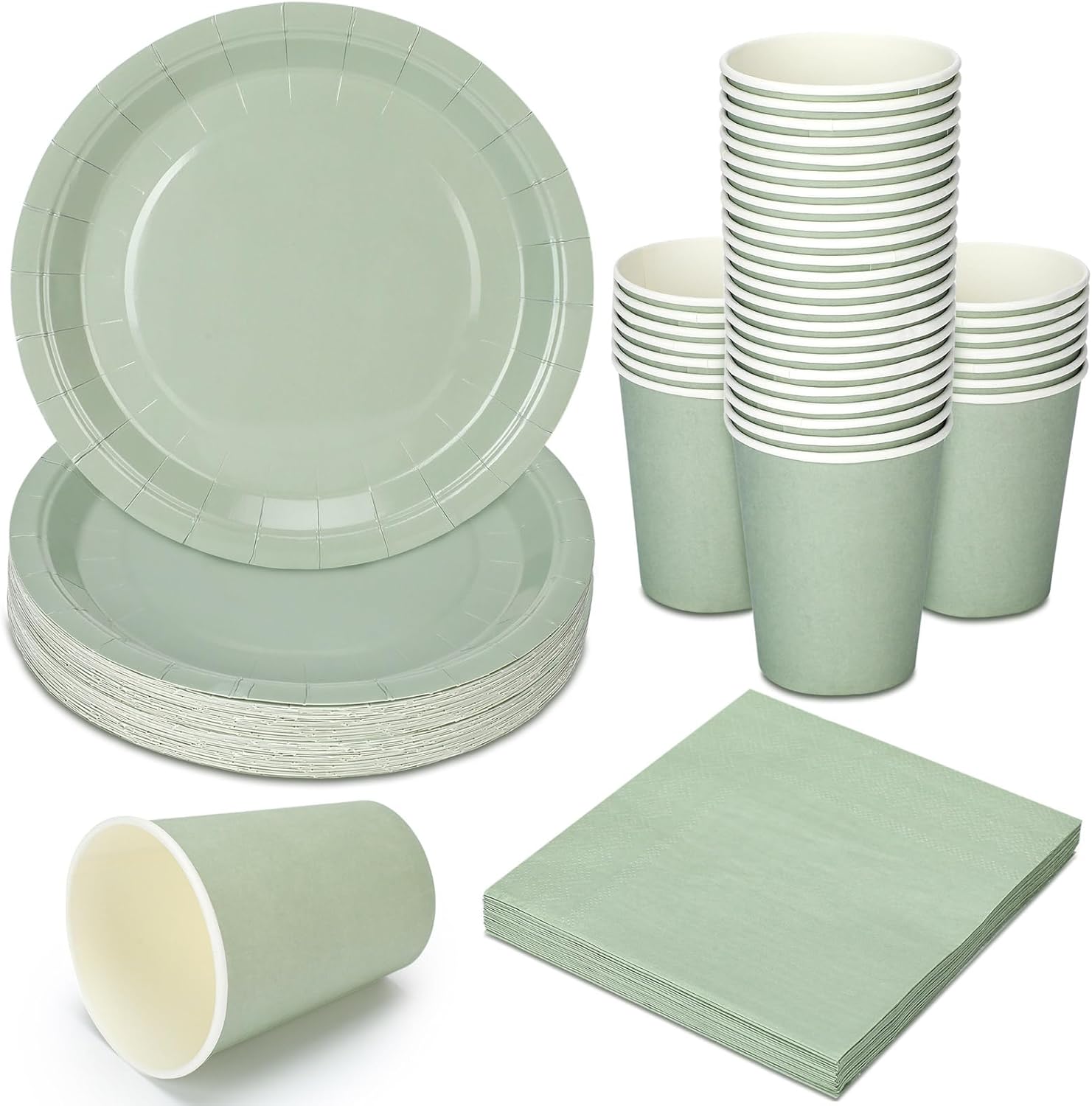Amazon.com: Gejoy 72 Pcs Sage Green Disposable Dinnerware Set 24 Sage ...