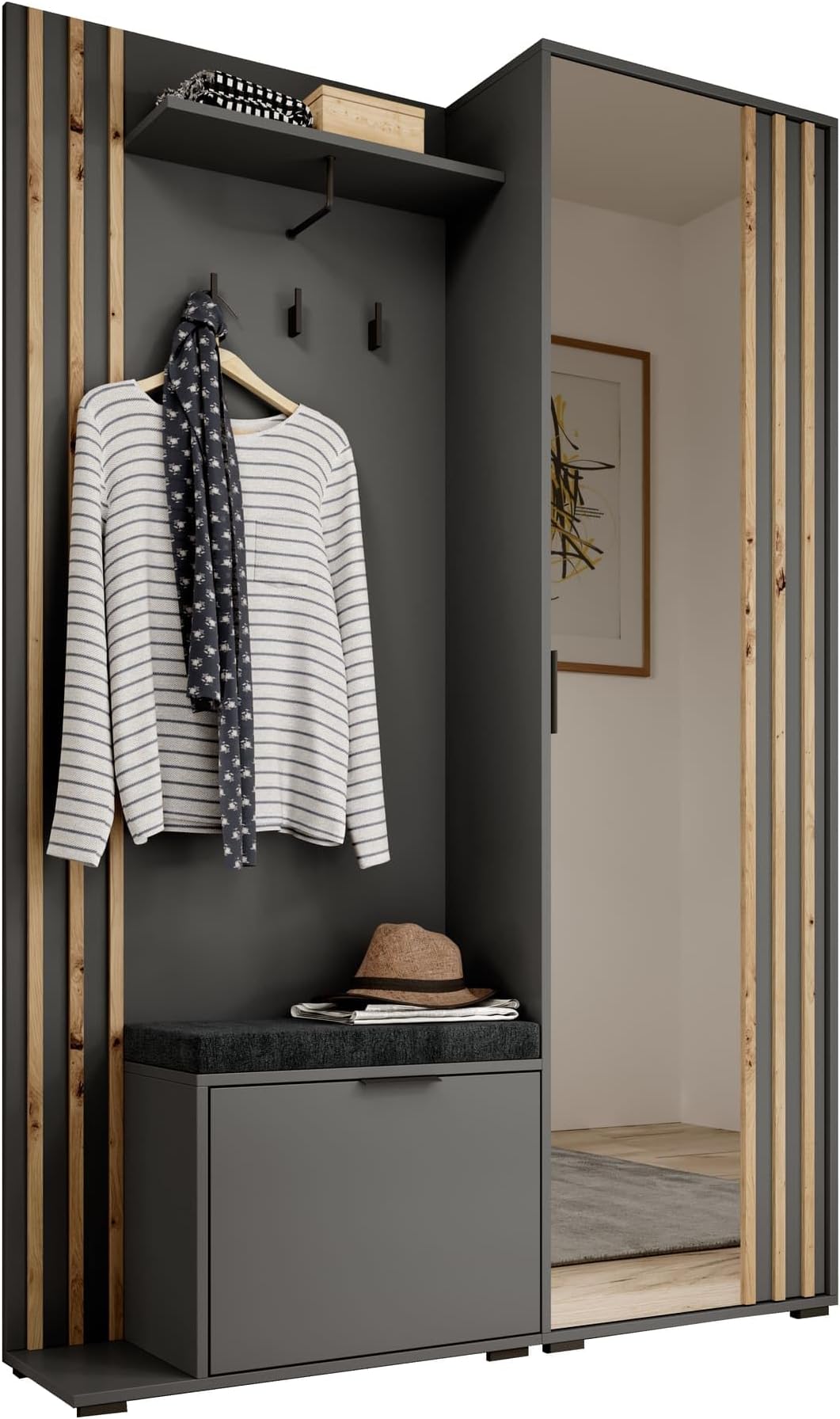 Garderobe mit Spiegel Flurgarderobe Garderobenschrank Kompaktgarderobe ...