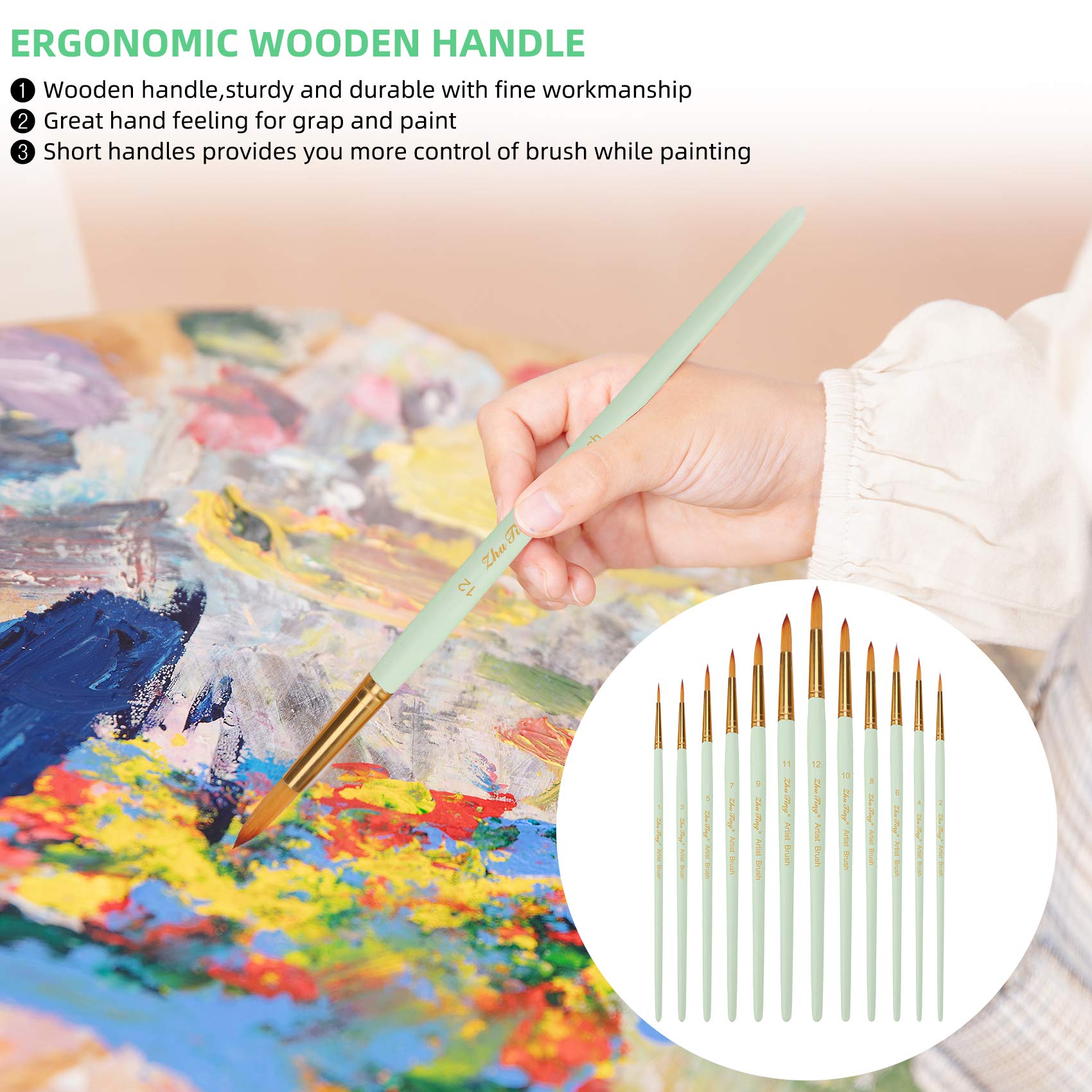 Paint Brush 12 Pcs Watercolor Brush Set - Round Tip Brushes For Acrylic ...