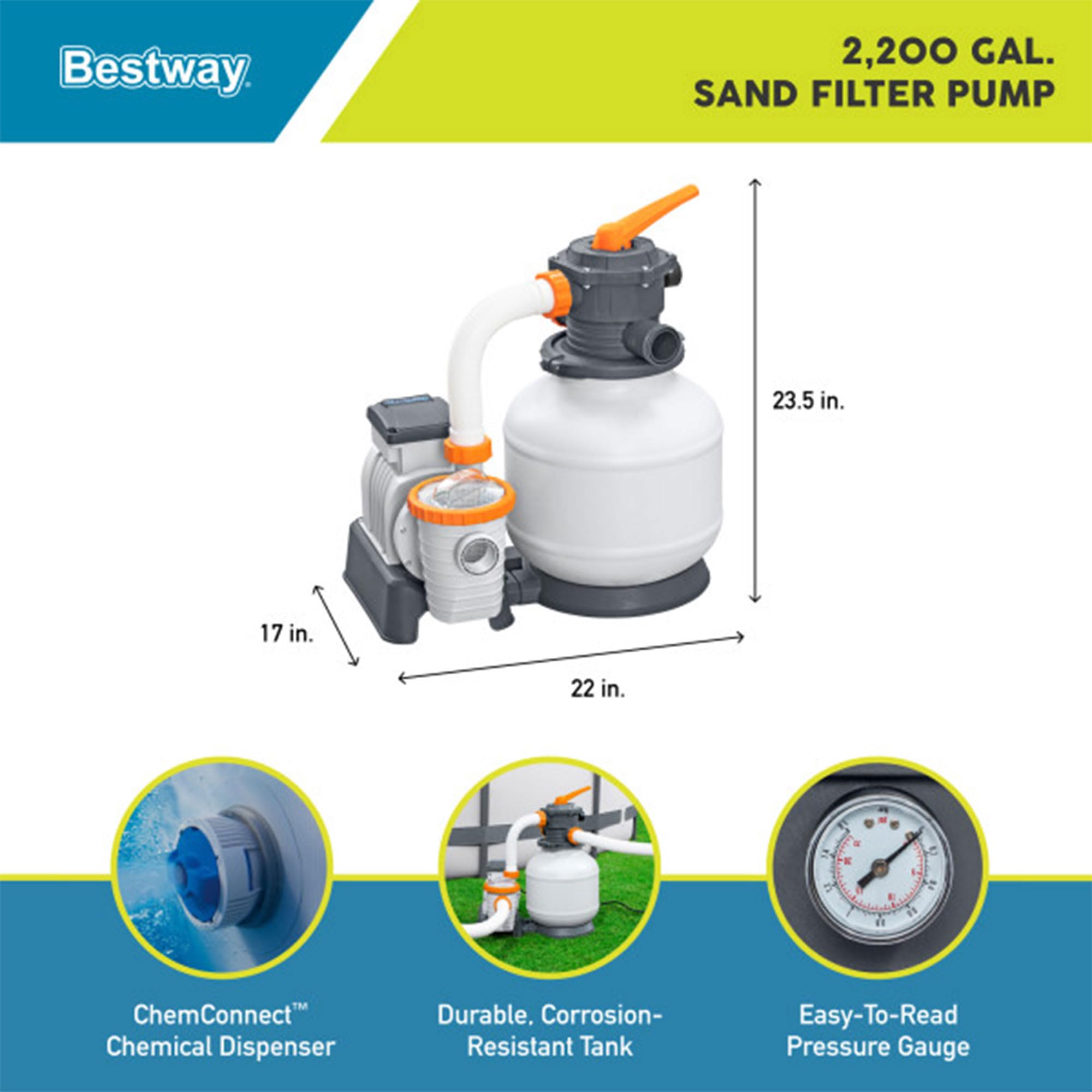 Snapklik.com : Bestway Flowclear 2200 Gallon Sand Filter Pool Pump
