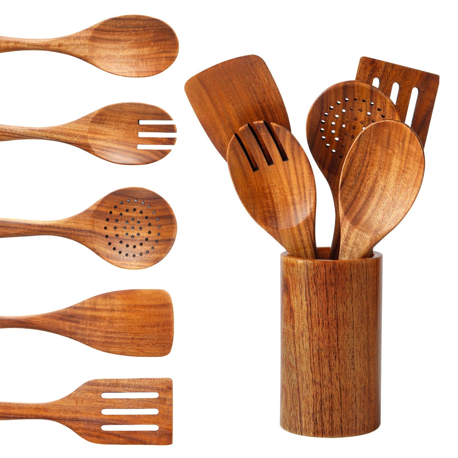 Amazon.com: Yhendelion 6 PCS Wooden Spoons for Cooking - Teak Wooden ...