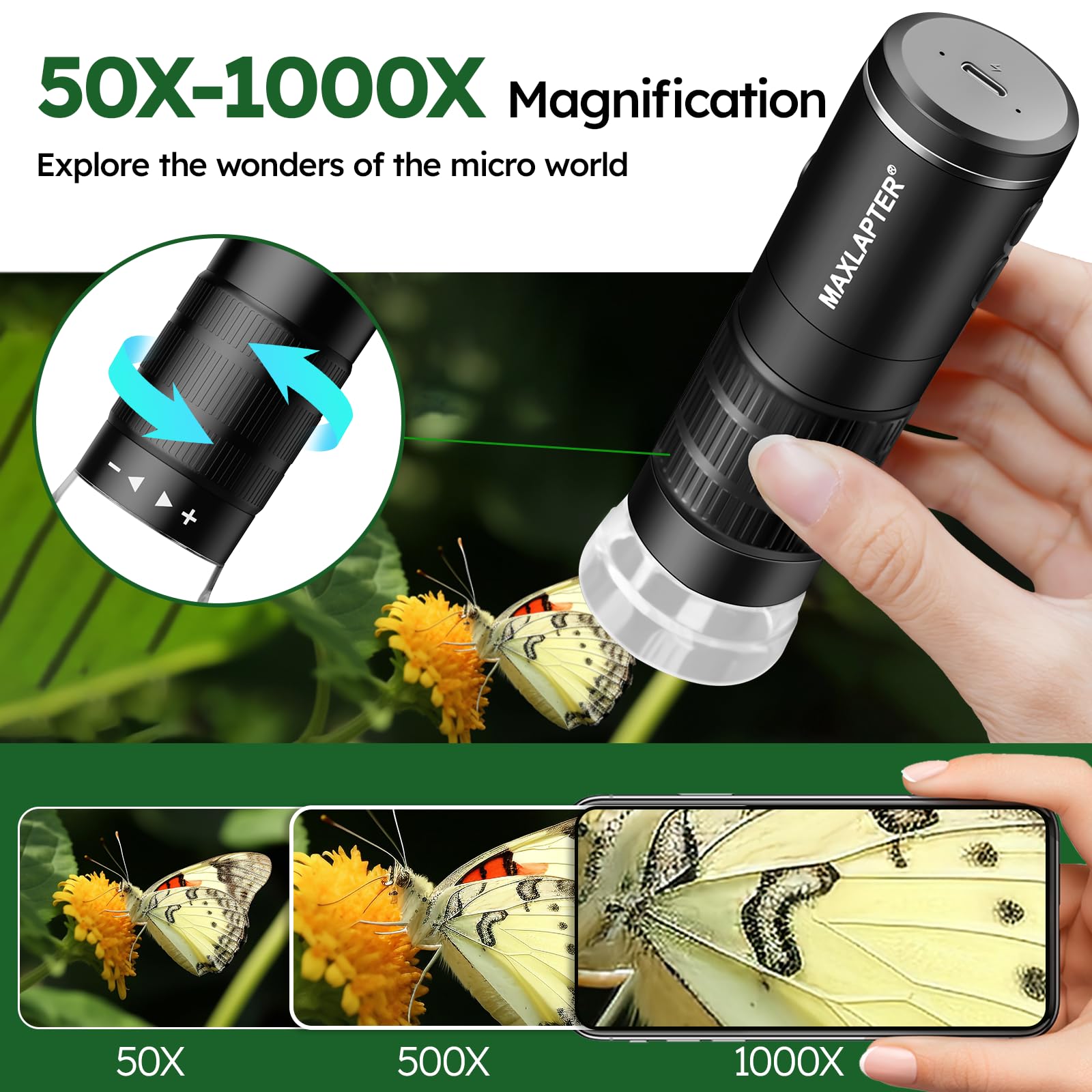 Snapklik.com : MAXLAPTER Wireless Digital Microscope, 50X-1000X ...