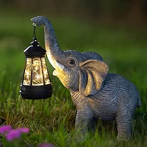 Amazon.com: VISFLAIR Elephant Statue Solar Garden Decor, Outdoor Solar ...