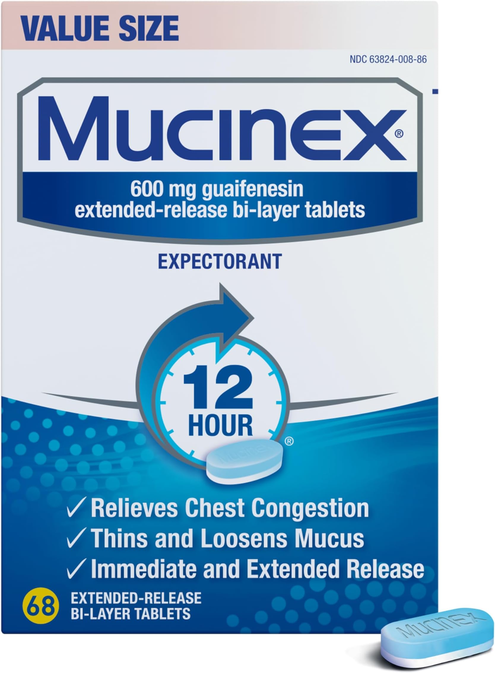Amazon.com: Mucinex Chest Congestion, 12 Hour Extended Release Tablets ...