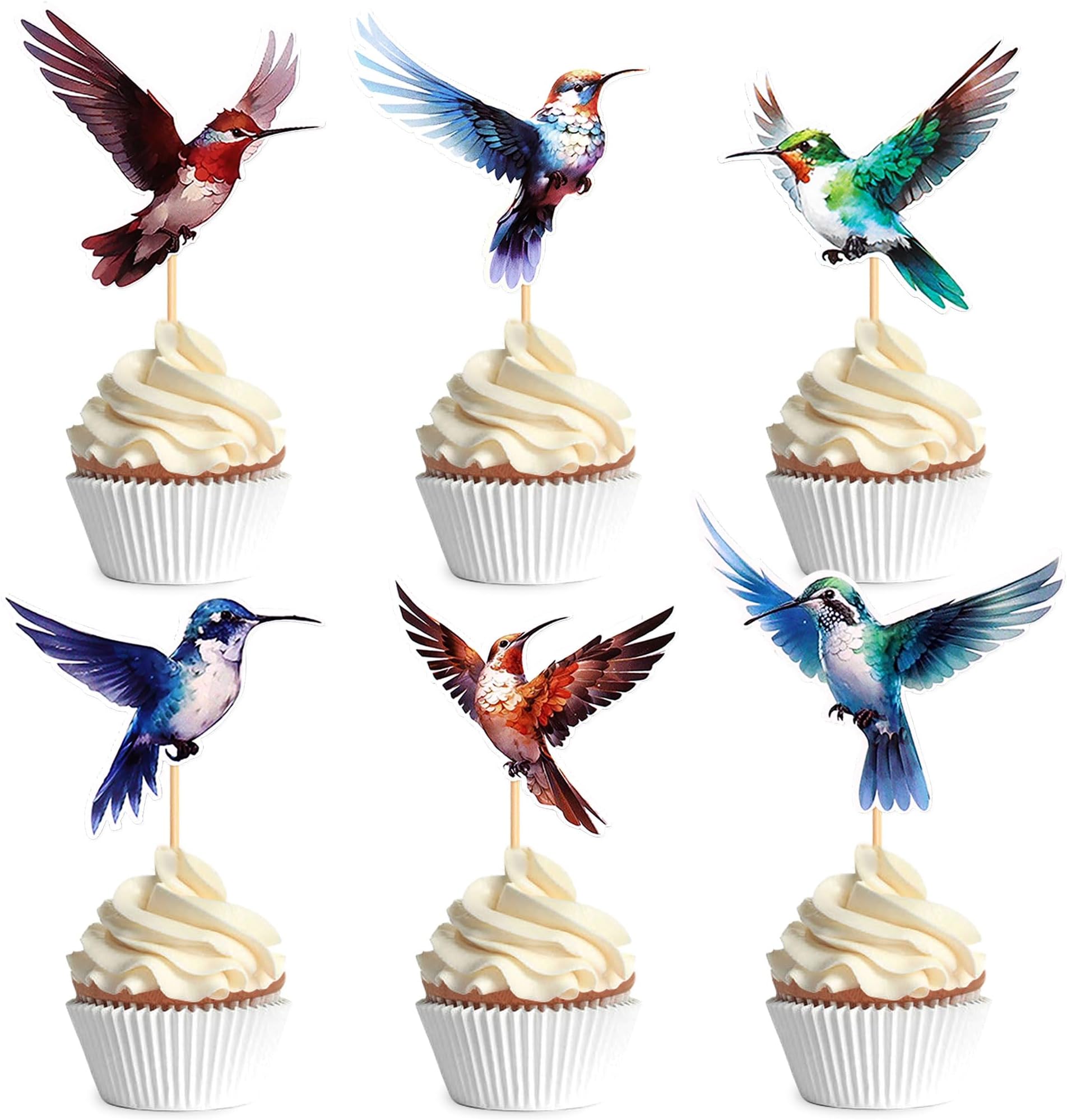 Amazon.com: 42 Pieces Hummingbird Cake Cupcake Toppers Bird Cupcake ...