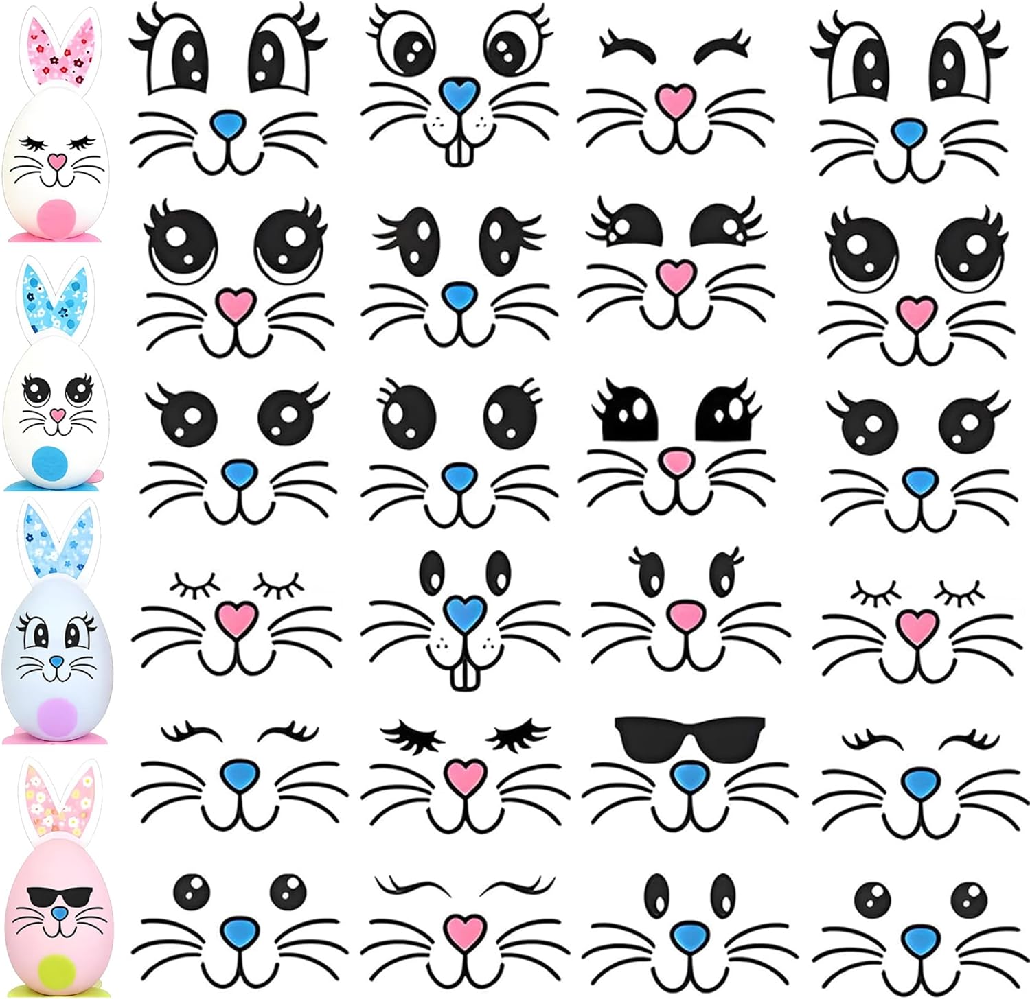 Amazon.com: 36 Pcs Easter Bunny Face Vinyl Decals Rabbit Face Wall ...