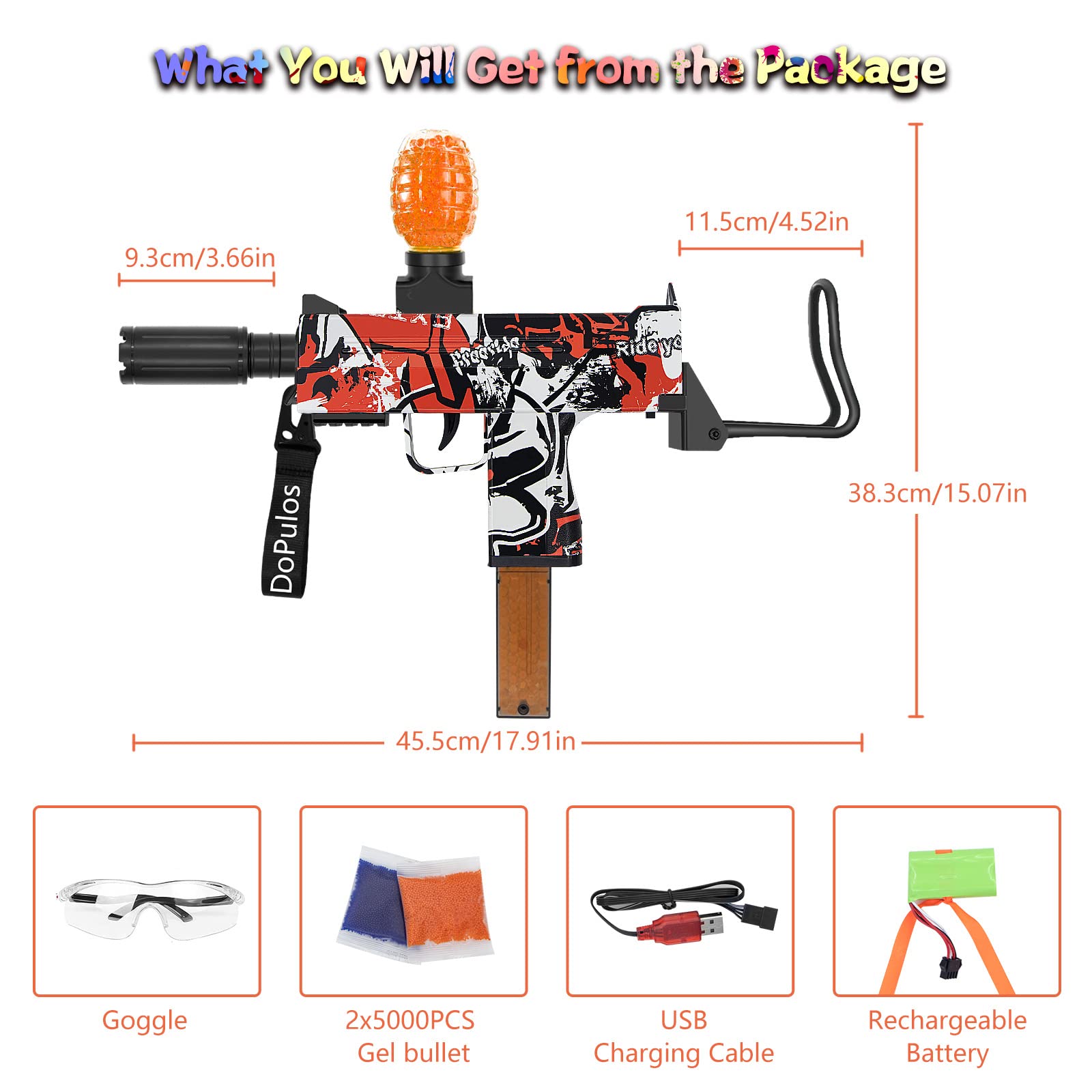 DoPulos Gel Gun Blaster - Gel Ball Blaster with 10,000 Gel Balls ...