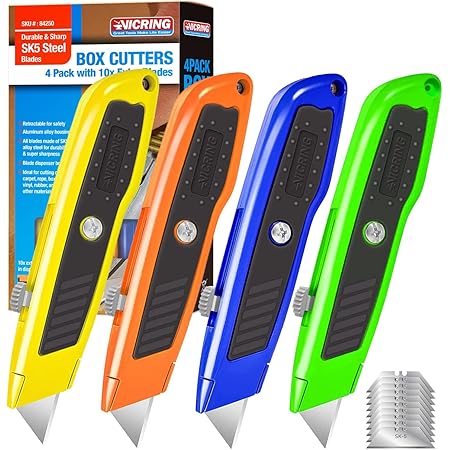 Utility Knife Box Cutter Retractable Heavy Duty SK5 Steel Blades Razor ...