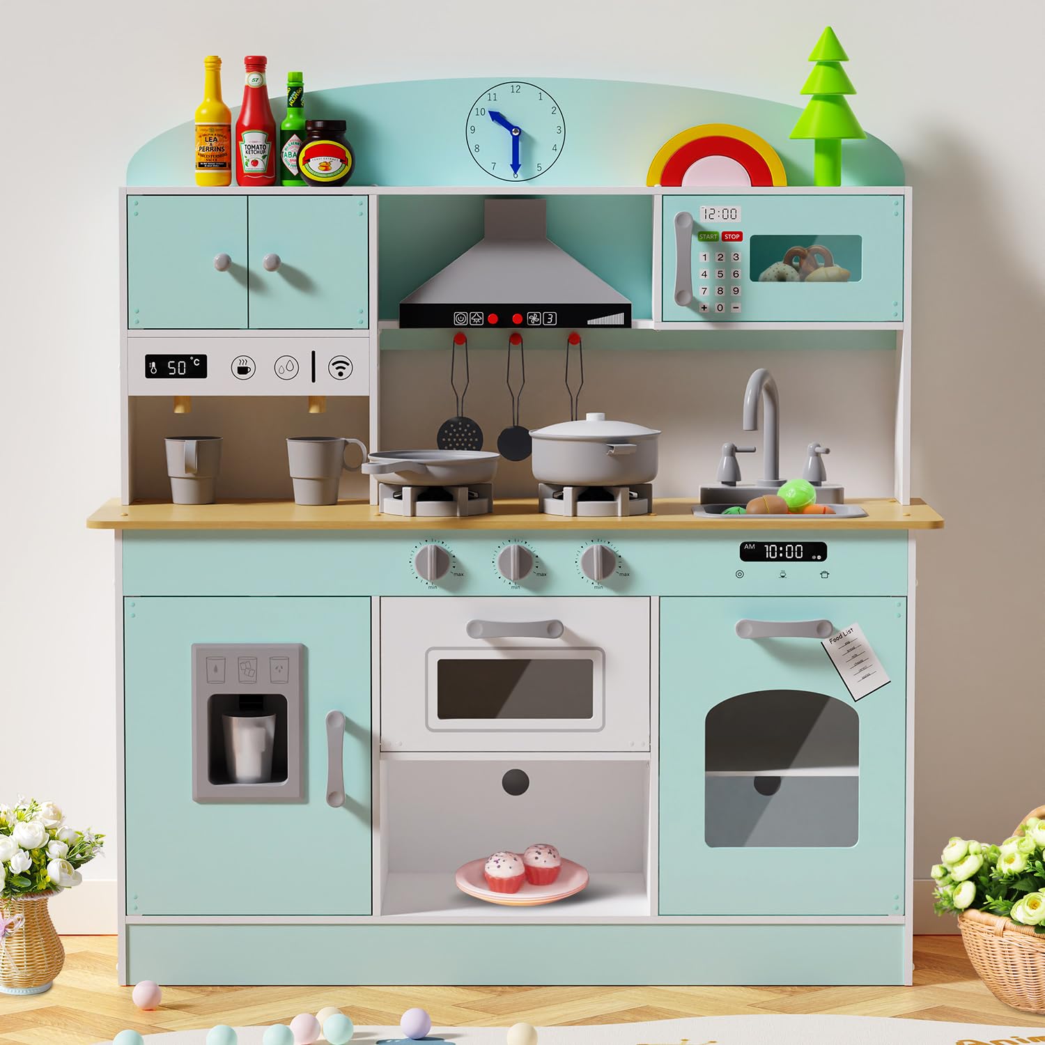 Amazon.com: Babytronic Wooden Play Kitchen Set, Pretend Play Kitchen ...