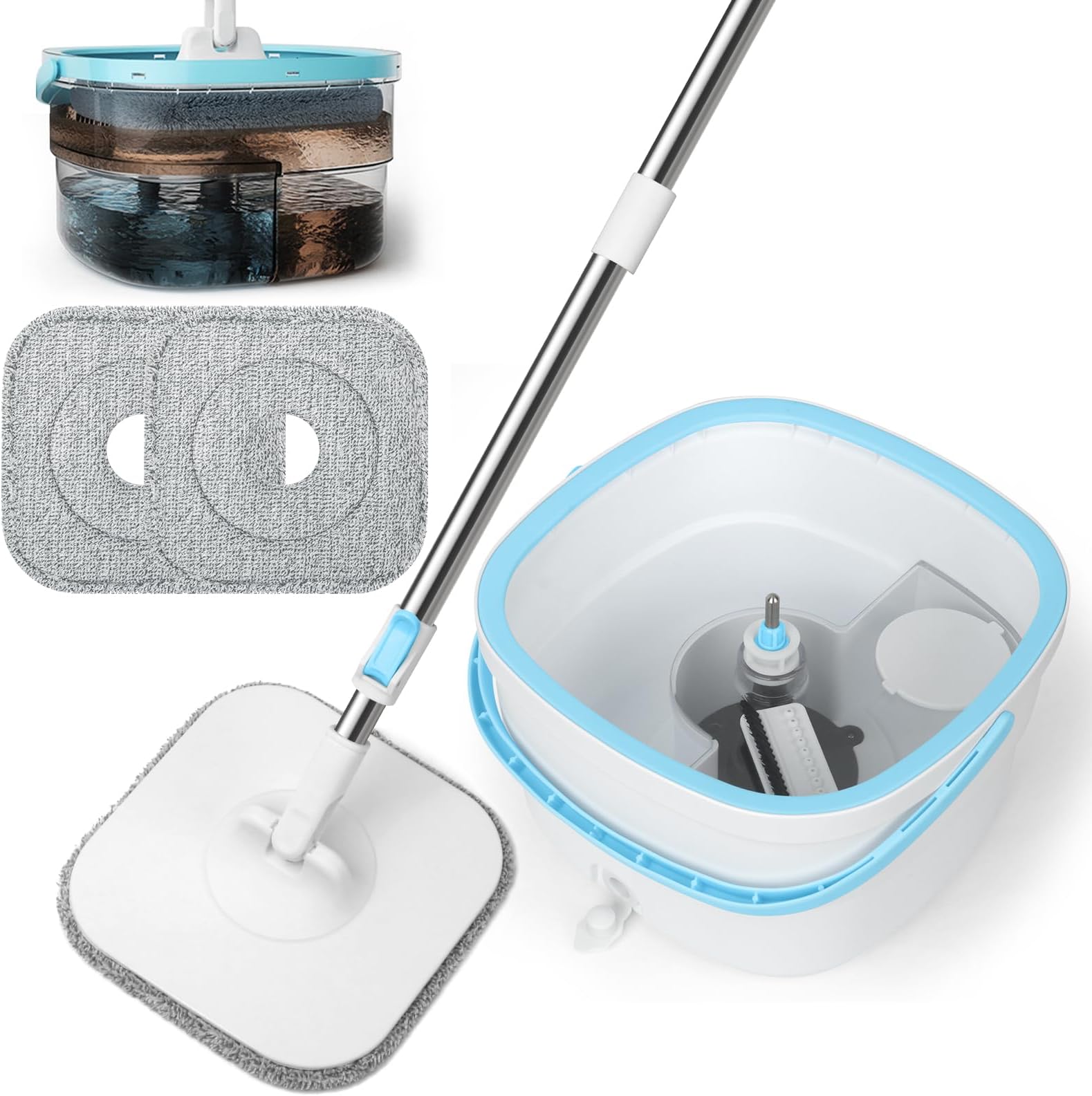 LIVINGTON Clean Water Spin Mop - Wischmop Set mit Zwei-Kammer ...