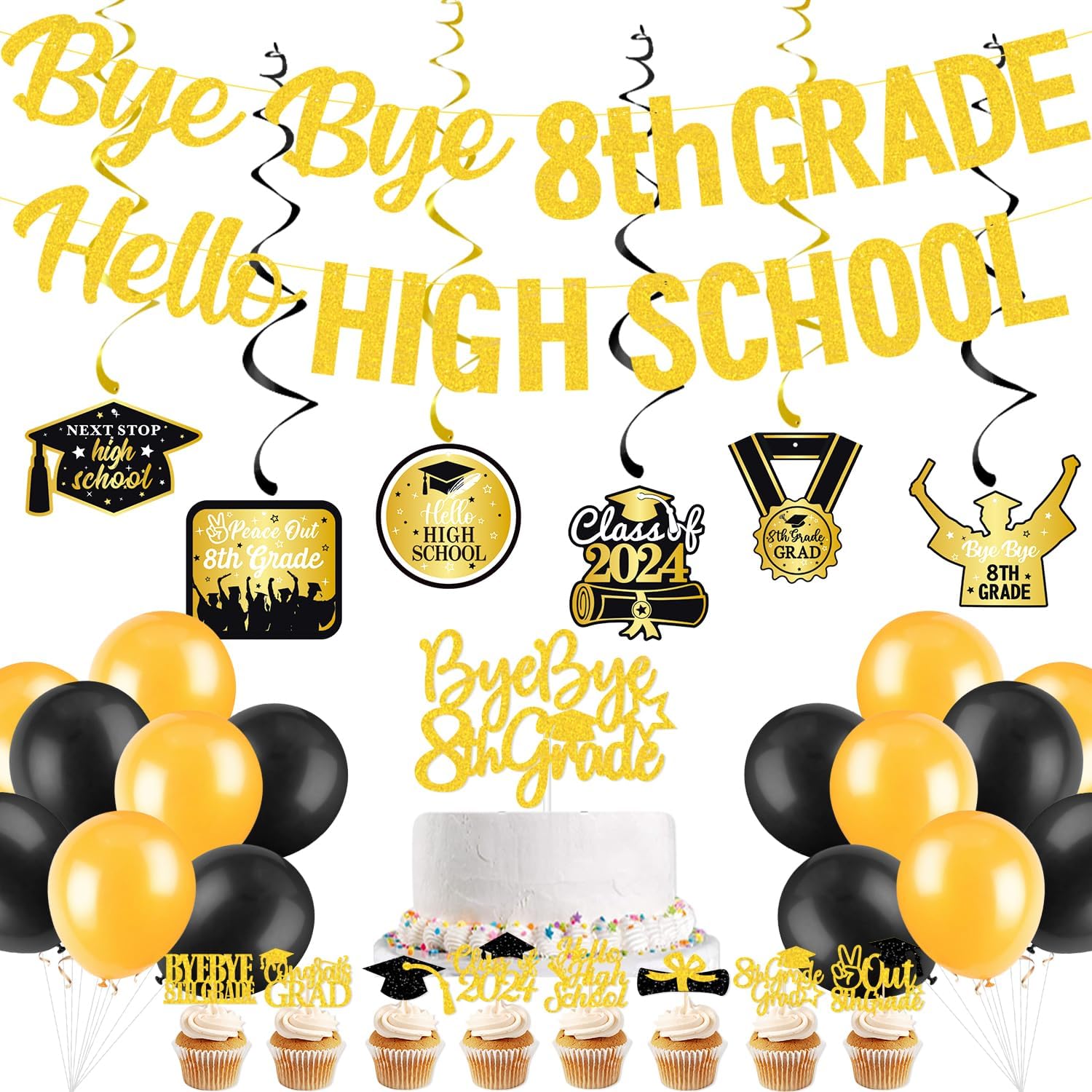 Amazon.com: 8TH Grade Graduation Decorations 2024 with Bye Bye 8th ...
