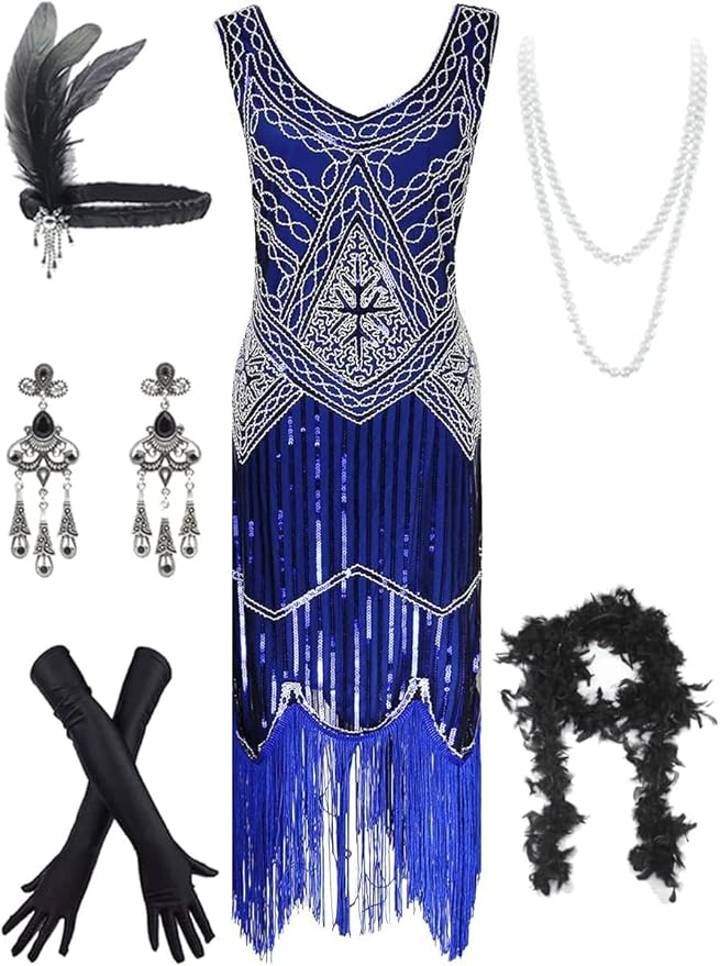 Amazon.com: Women's Vintage 1920s Sequin Beaded Tassels Hem Flapper ...