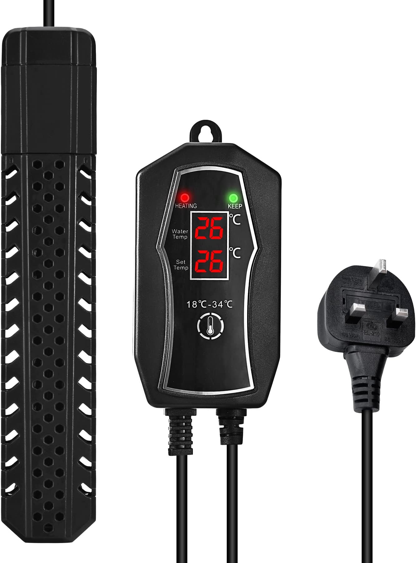 Aquarium Heater 200/300/500W with External Temperature Controller, Submersible Fish Tank Heater ...