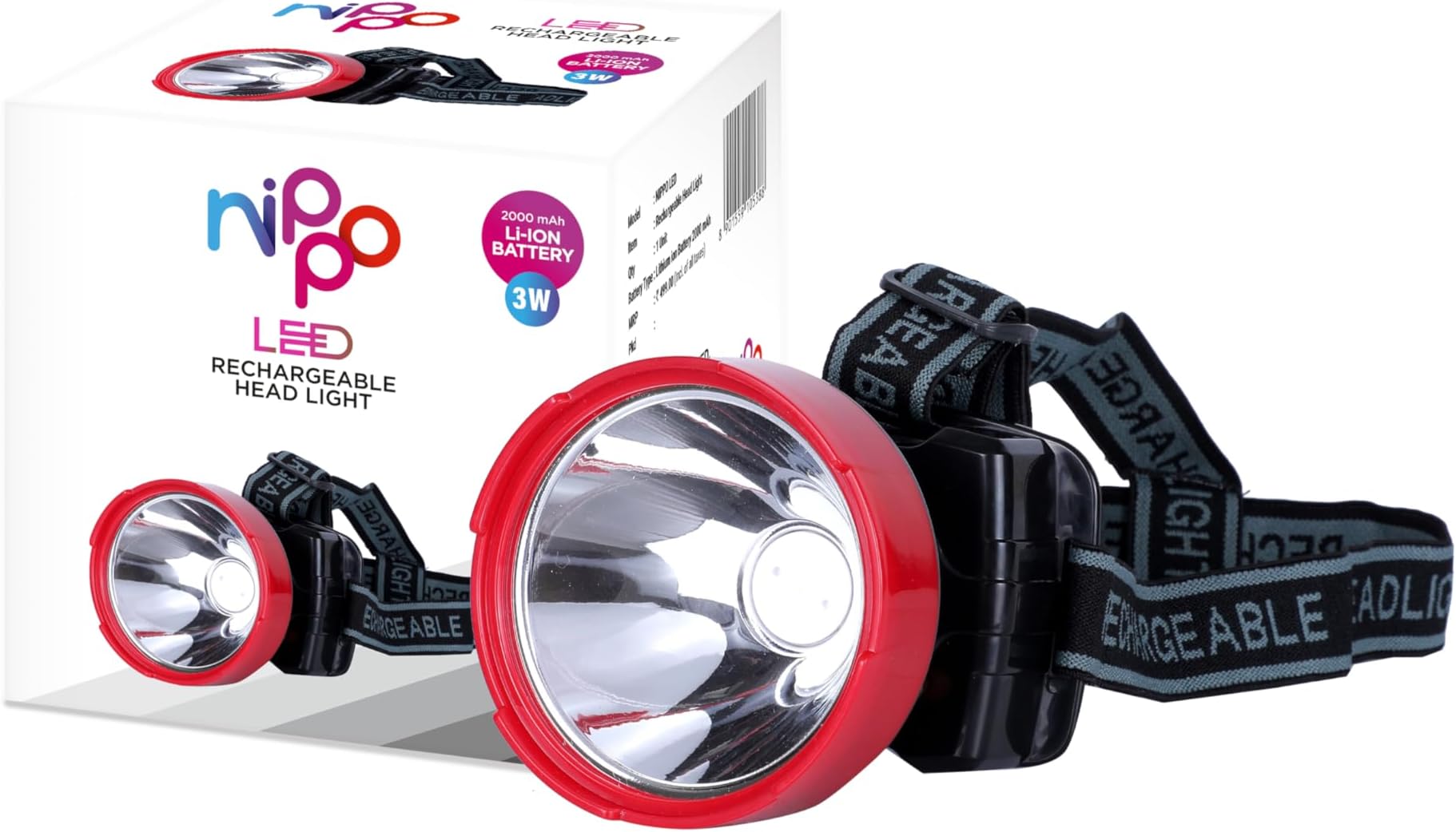 NIPPO Rechargeable Head Lamp, 3W LED, 3 Modes, Upto 10 Hours Backup ...