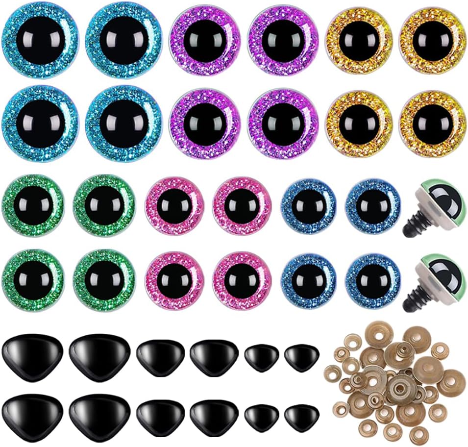 Amazon.com: UUYYEO 60 Pcs Glitter Plastic Safety Eyes Stuffed Animal ...