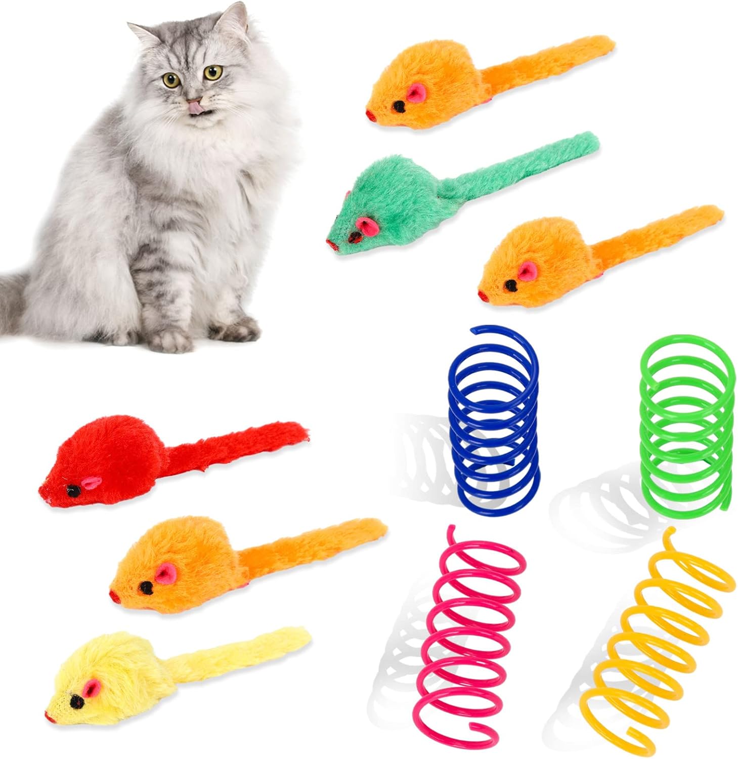 Valicaer Cat Mice Toys Furry Interactive Cat Toy Mixed Pack Cat Plush ...