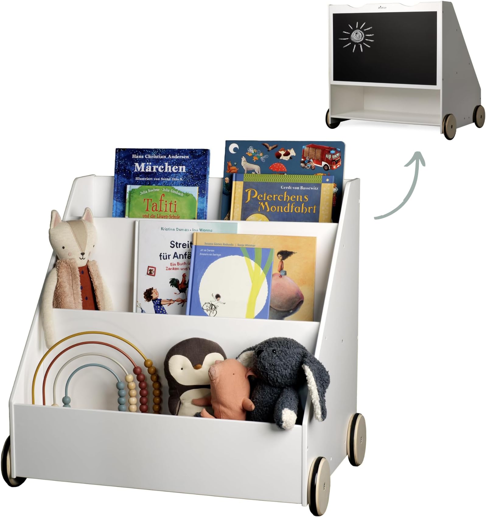 labebe Kinder Bücherregal, Holz Standregal with Räder, Grüne Eule 2-in ...