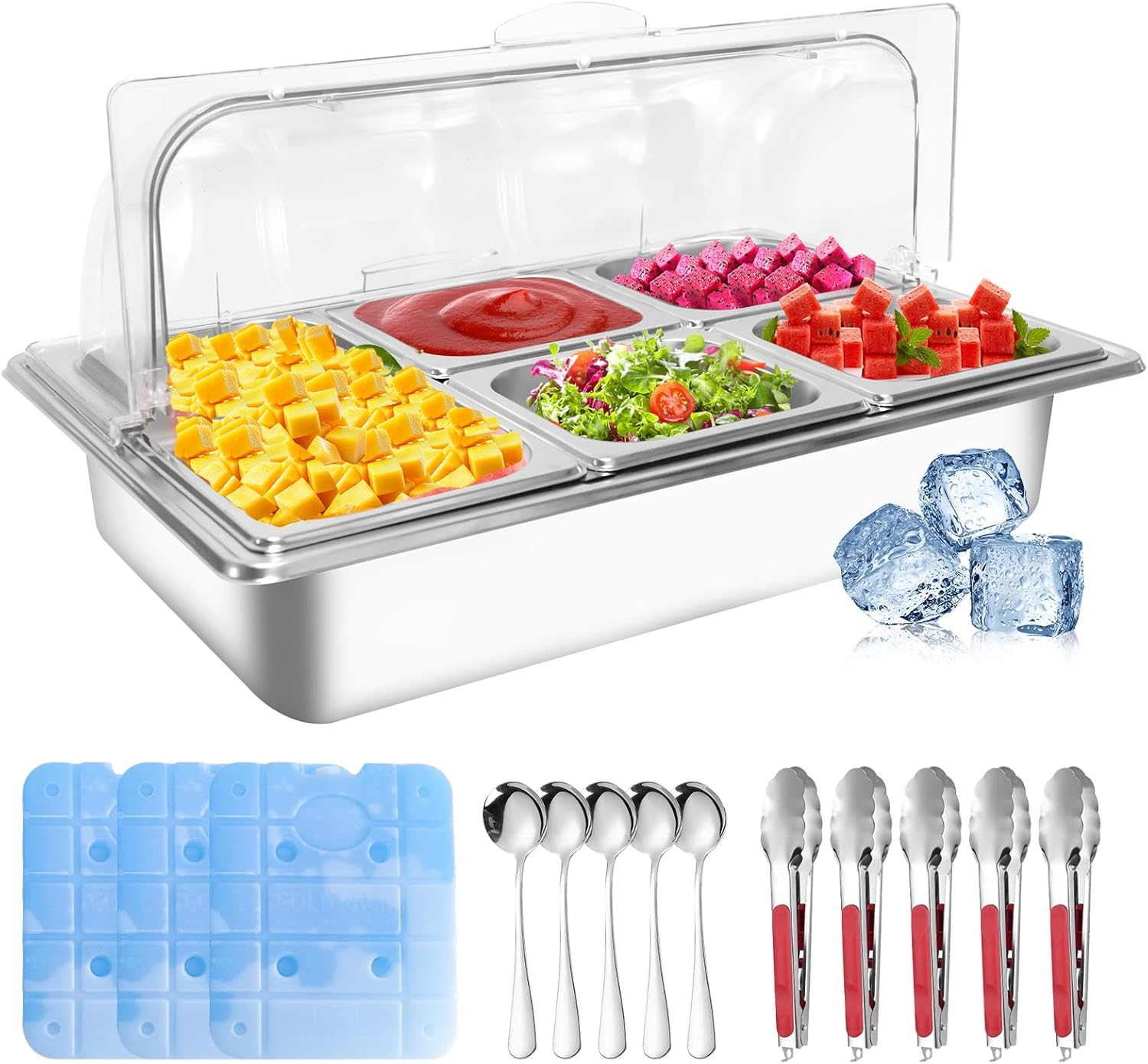 Amazon.com: Countertop Ice Food Serving Display Tray with 5 Pan, Salad ...