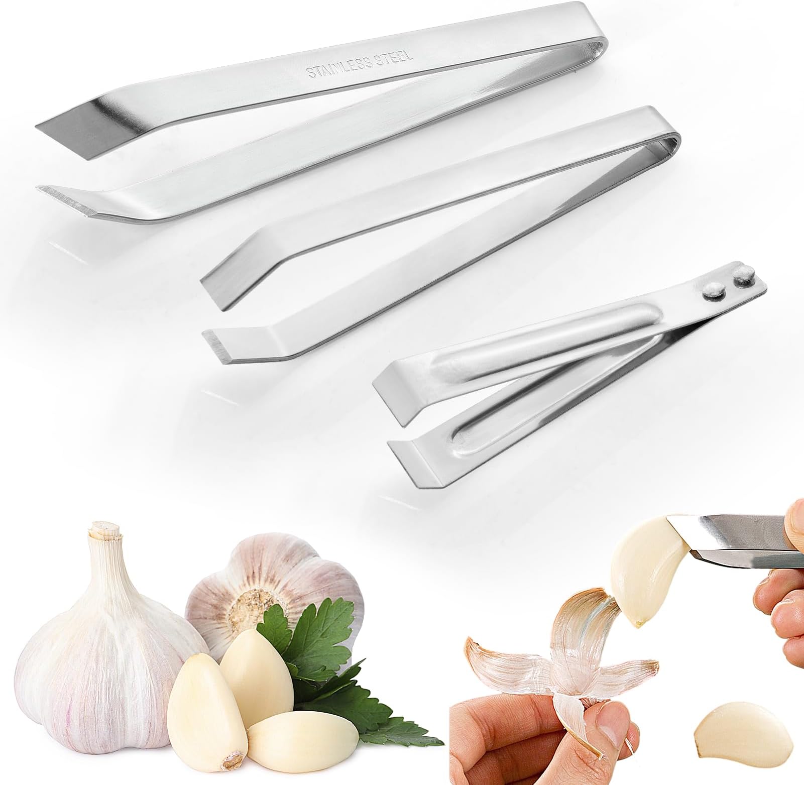 Amazon.com: Garlic Peeler - 3 Pcs Garlic Skin Remover Set Stainless ...