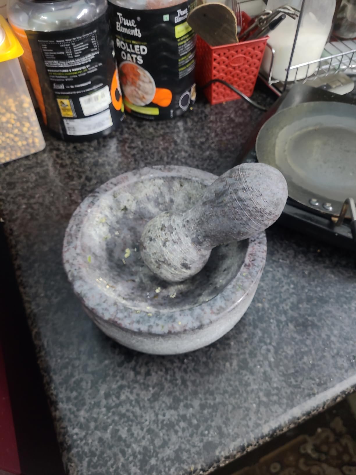 MYNAKSHA Granite Unpolished Stone Mortar and Pestle Set for Spices ...