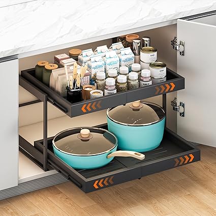 Amazon.com: 2-Tier Expandable Pull Out Cabinet Organizer, 16.9" Deep ...