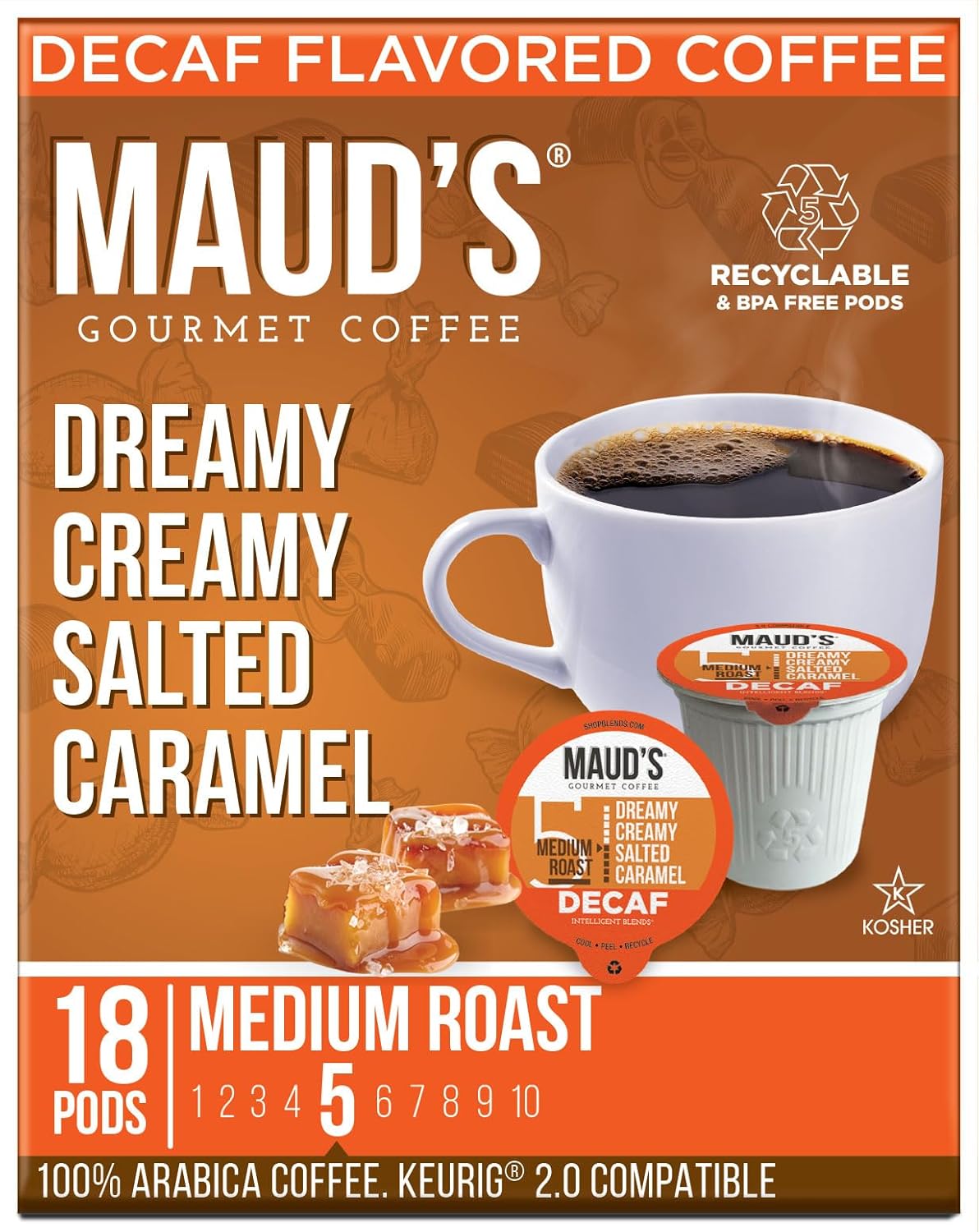 Amazon.com: Maud's Decaf Salted Caramel Flavored Coffee Pods, 18 ct ...