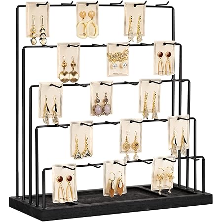 Emibele Earring Display Stand, 3-Tier Wooden Earring & Ring Holder ...