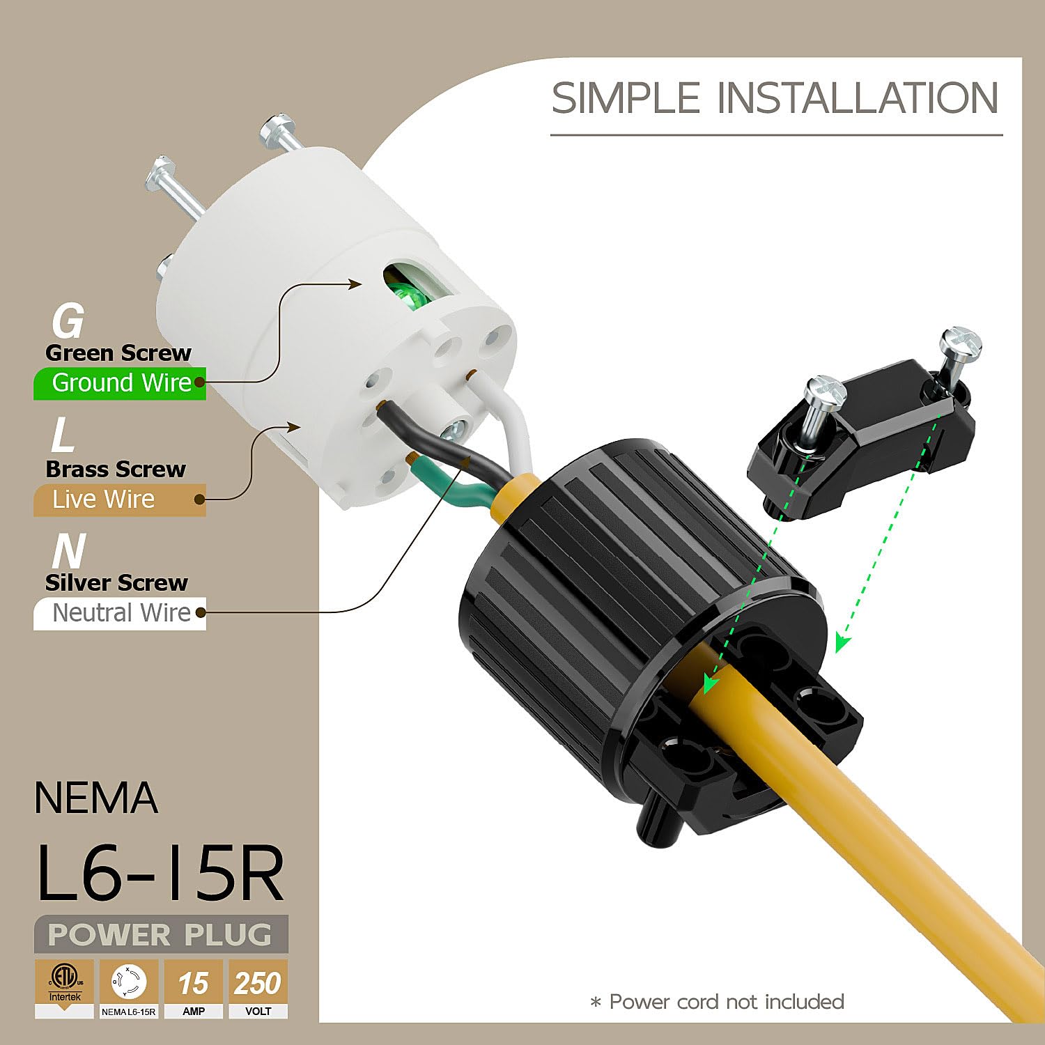 Snapklik.com : Nema L6-15R 15 A/250V 2 Pole 3 Wire Industrial Grade ...