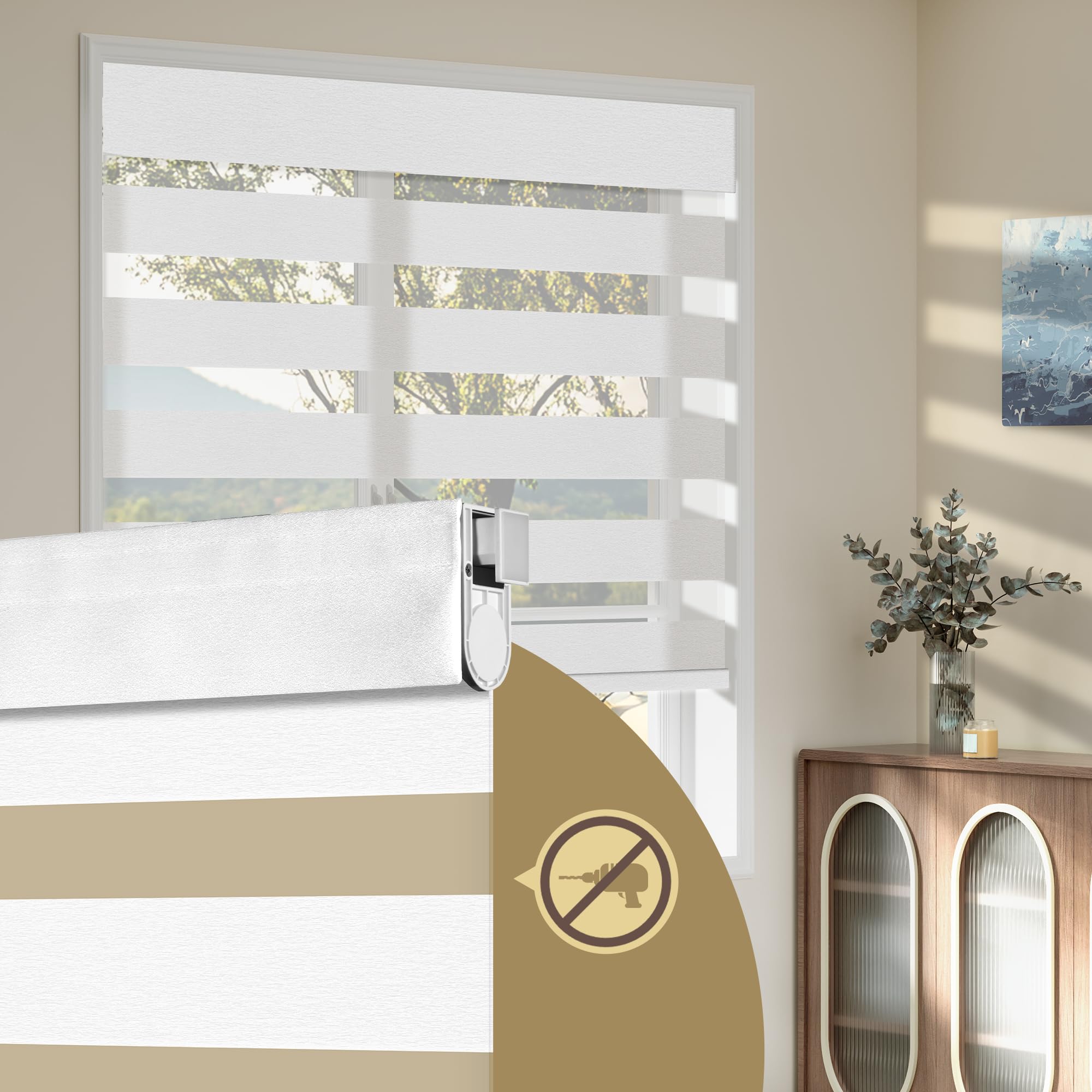 HOTSOON No Drill No Tools Cordless Zebra Blinds for Windows, Light ...