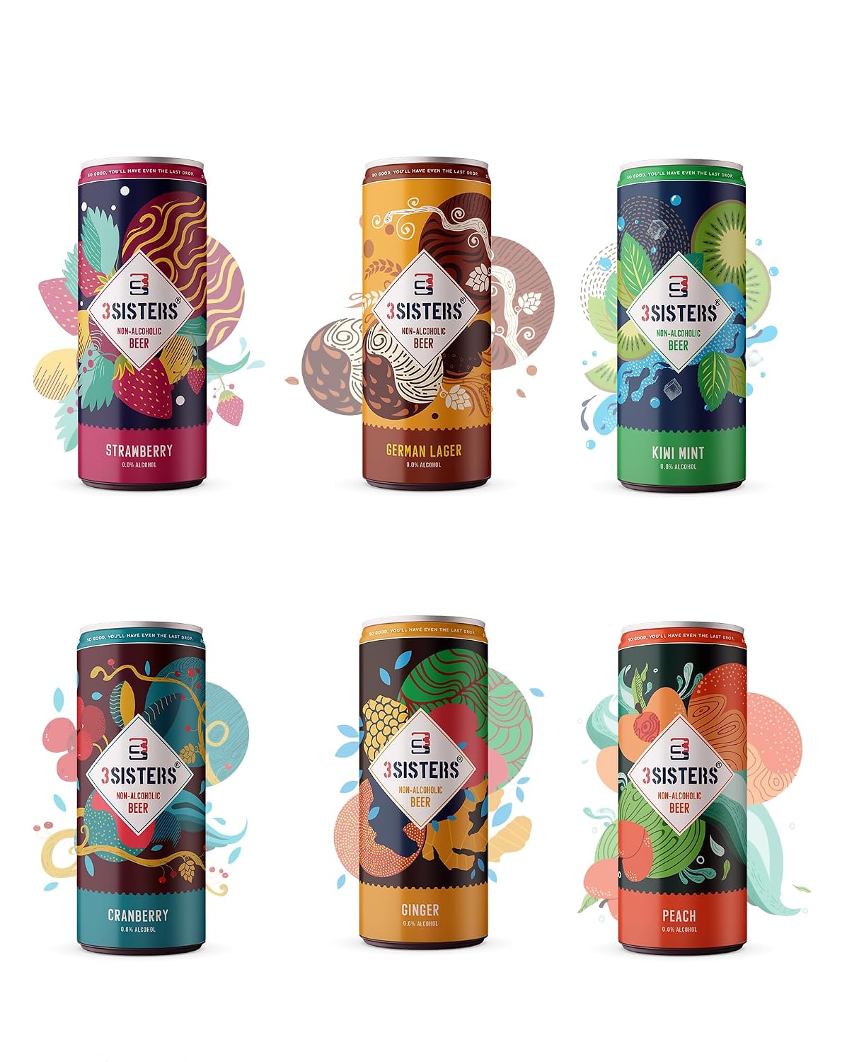 3 Sisters Non Alcoholic Beer - Assorted Flavors - Can 250ML (Pack of 12 ...