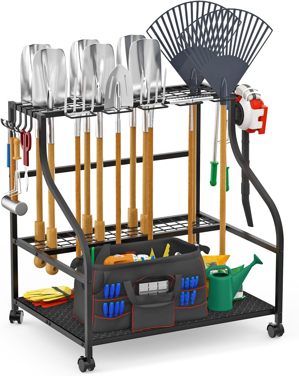 Amazon.com: Garden Tool Organizer with Wheels, 3-Tier Yard Tool Storage ...
