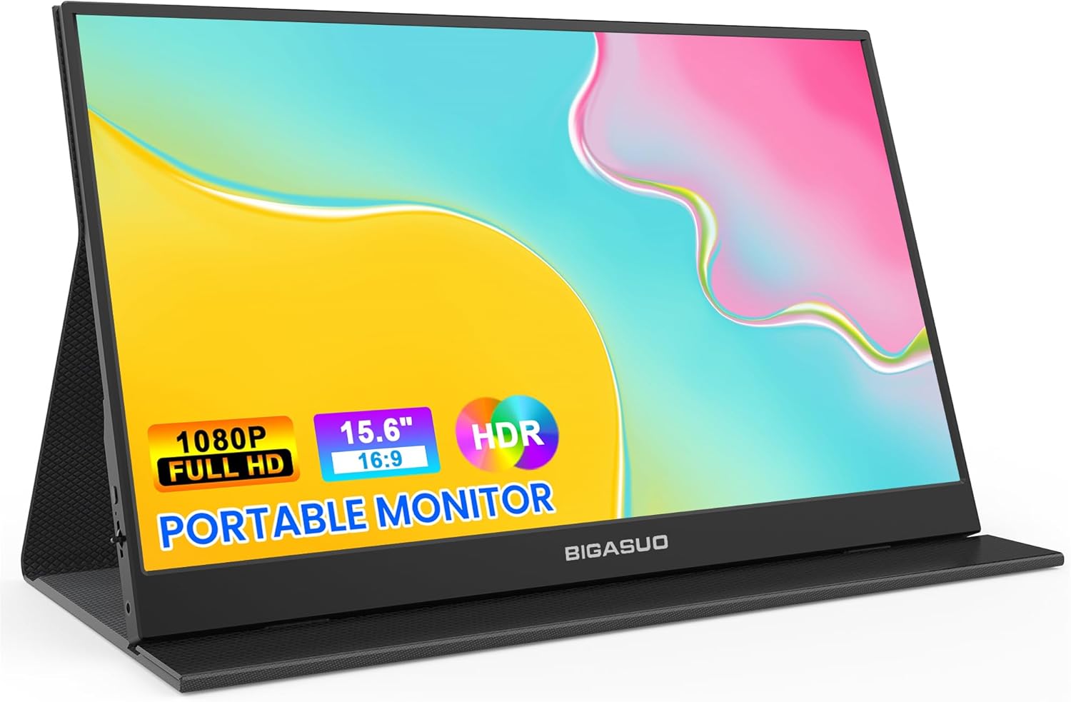 BIGASUO Portable Monitor, 15.6'' 1080P FHD USB-C HDMI IPS Display HDR ...