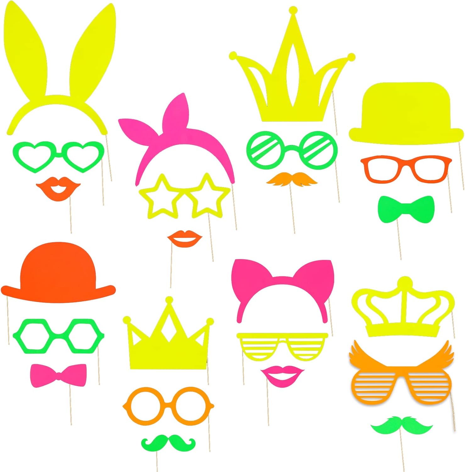 Amazon.com: Qpout 24 Pieces Neon Glow Party Photo Props, Neon Party ...