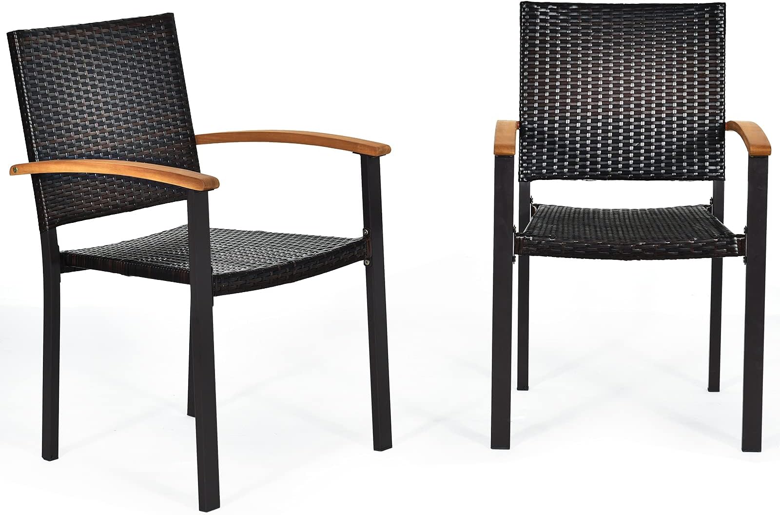 Tangkula 2 Pieces Stackable Patio Rattan Chair, Outdoor PE Wicker ...