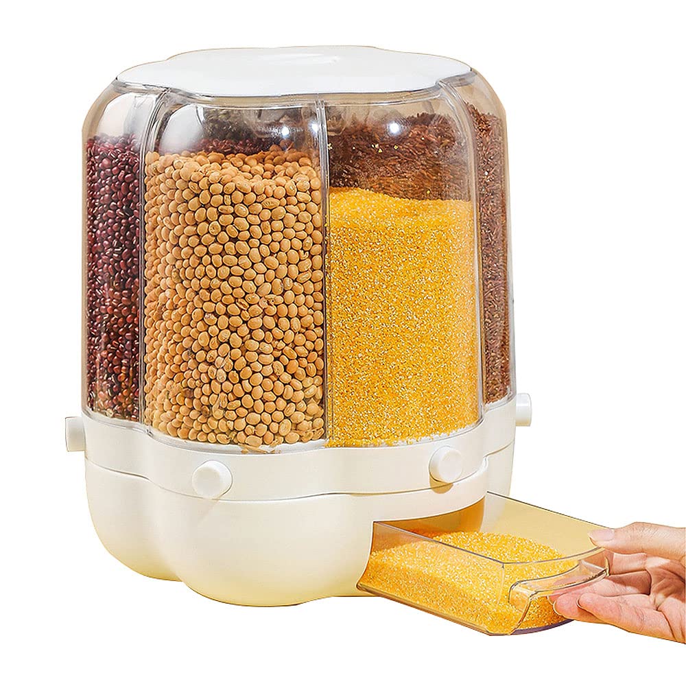 NBHH 32Lbs Rice Grain Dispenser, 360° Rotating Grain Storage Food ...