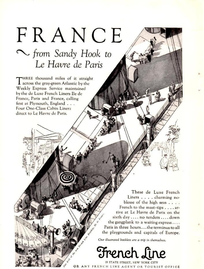 Amazon.com: 1927 Ad French Line Sun Deck Flagship Lle de France Vintage ...