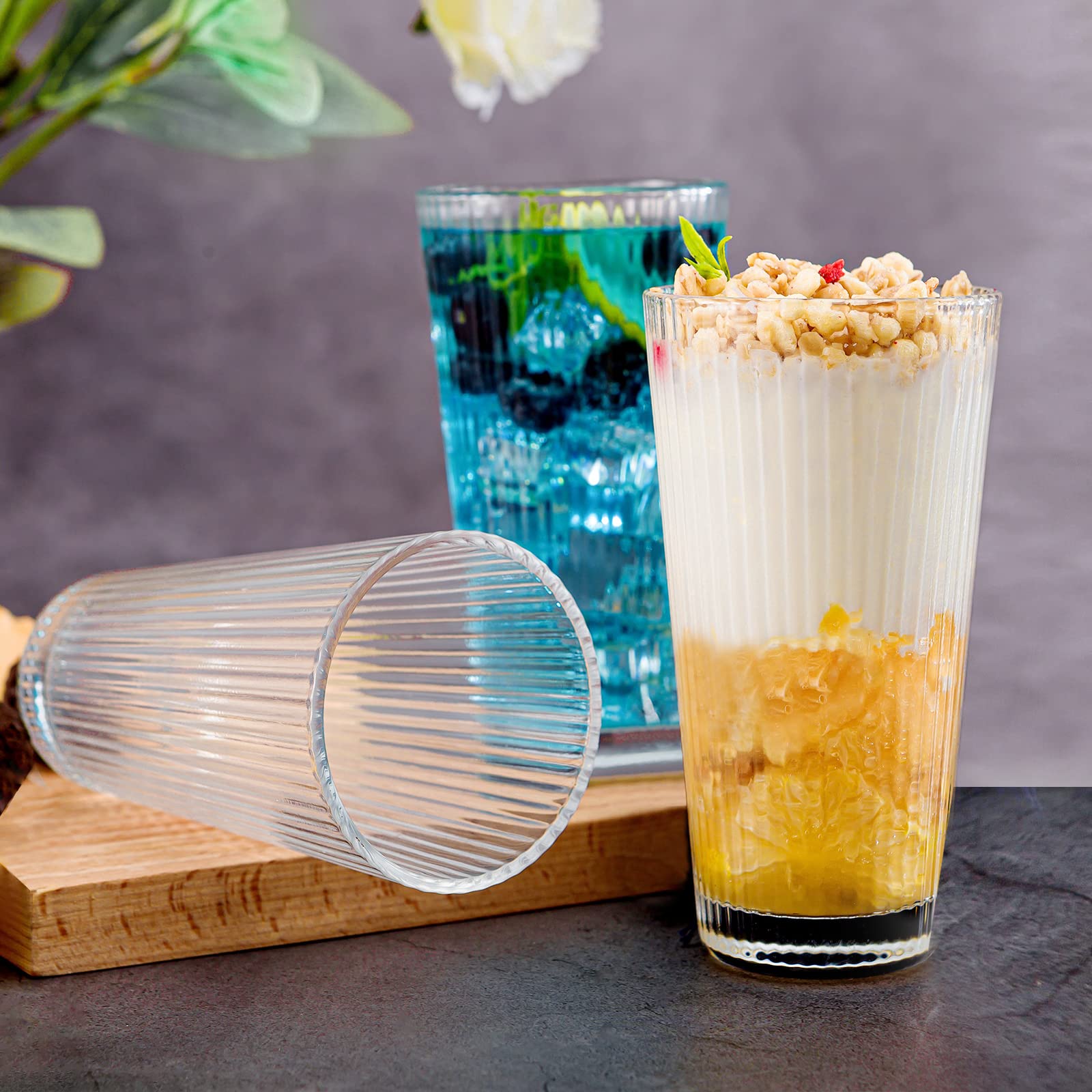 Snapklik.com : Vintage Highball Glass Set - 12 Pcs, 10 Oz Ribbed ...
