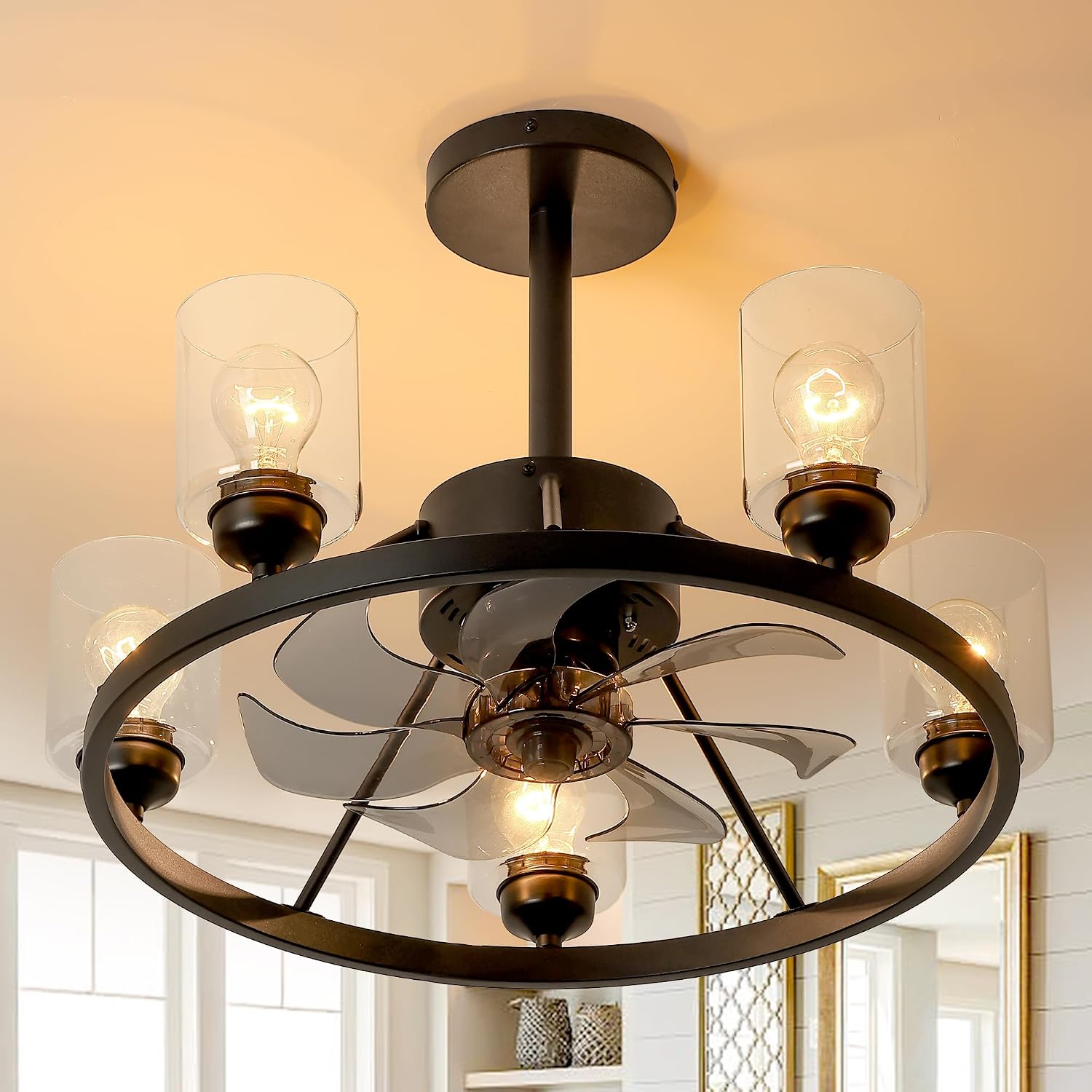 PAZALA Ceiling Fans with Lights - 24 inch Chandelier Fan with Light ...