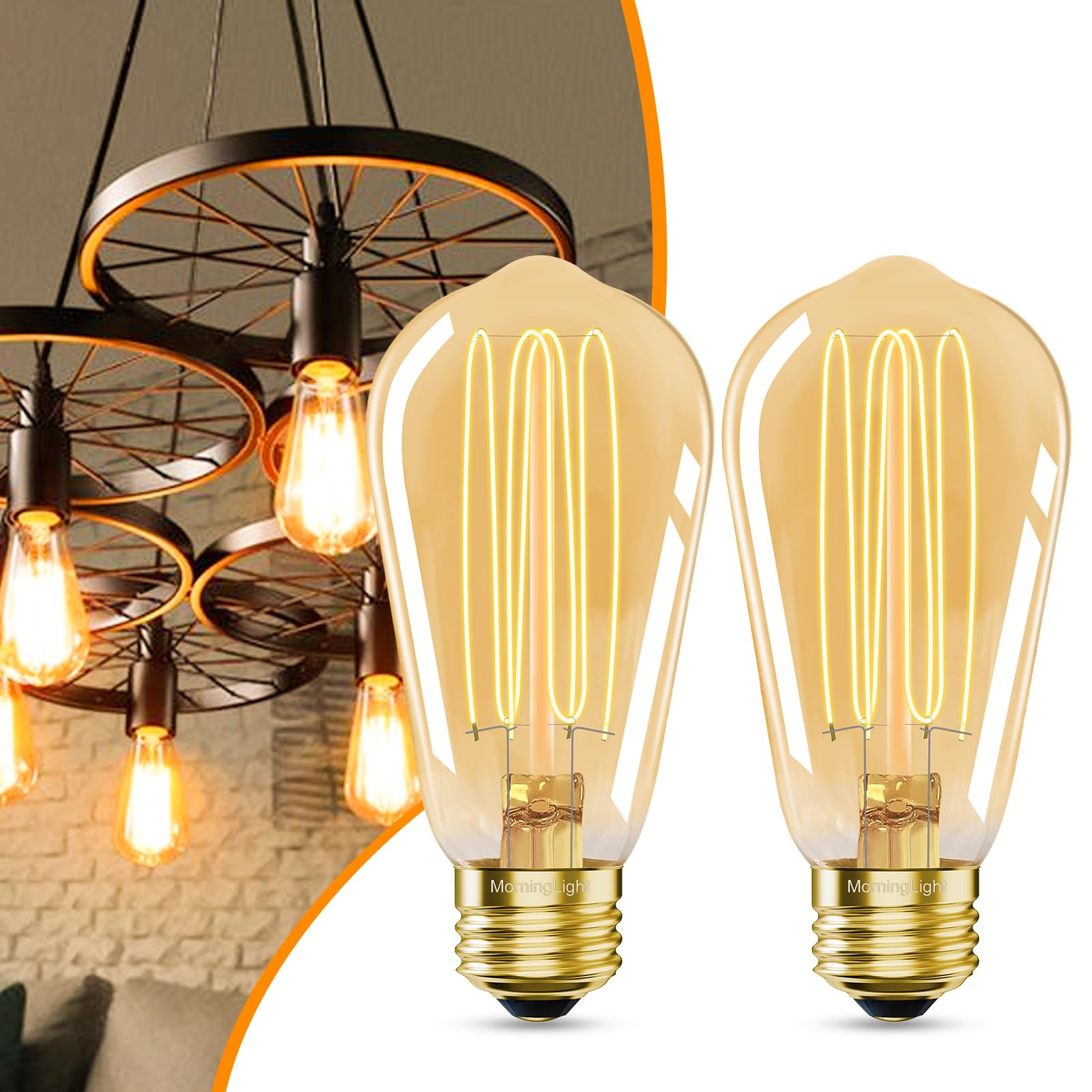 ST58 Vintage LED Edison Bulbs, 60W Equivalent, Dimmable Vintage Light ...