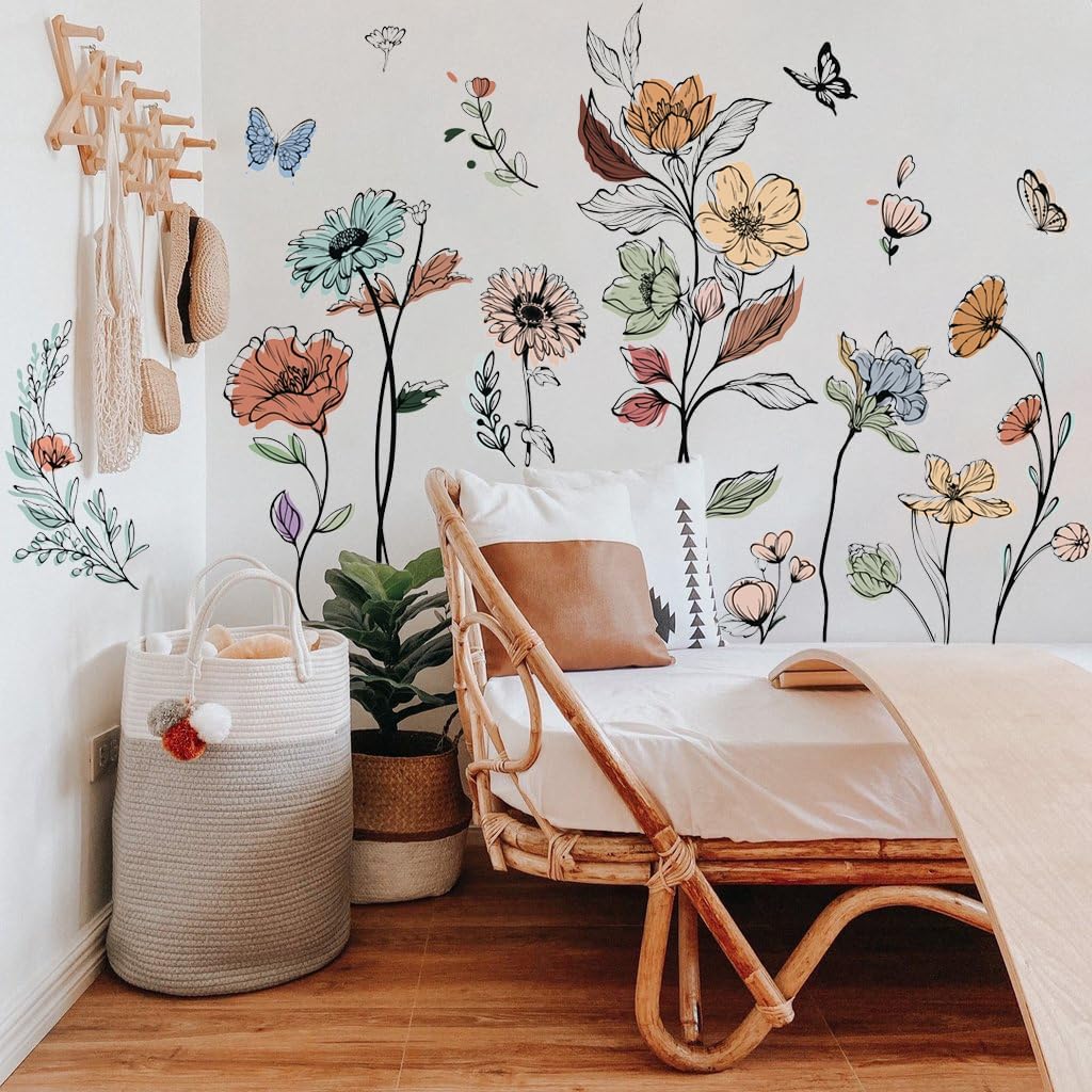 Amazon.com: wondever Boho Wildflower Wall Stickers Garden Flowers Grass ...