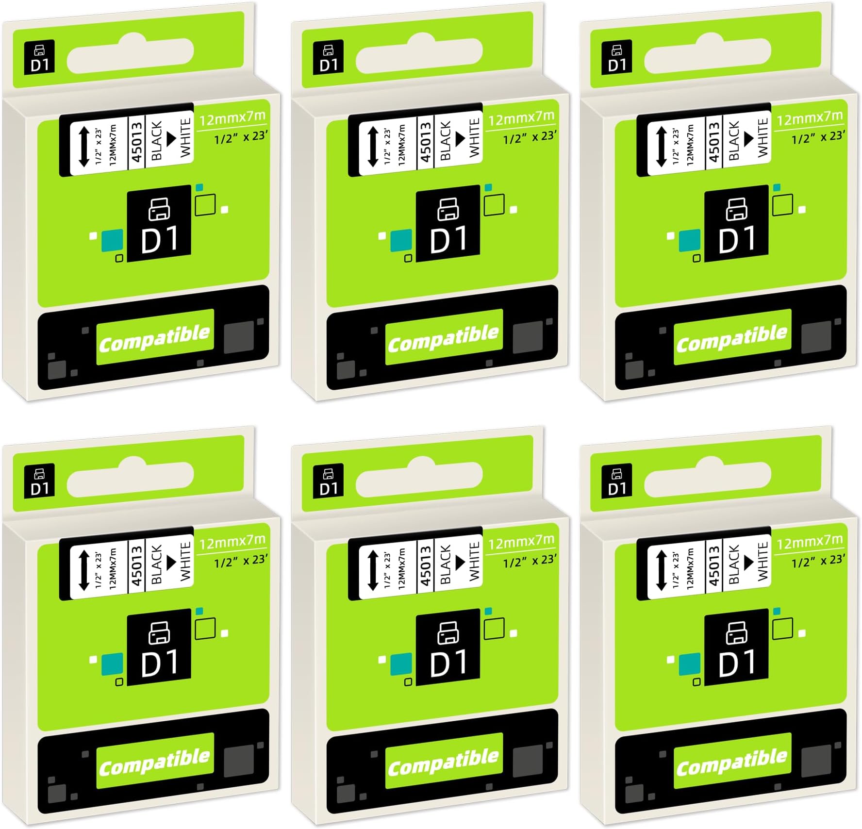 Amazon.com: D1 Label Tape 45013 S0720530 Black on White 1/2 Inch x 23 ...